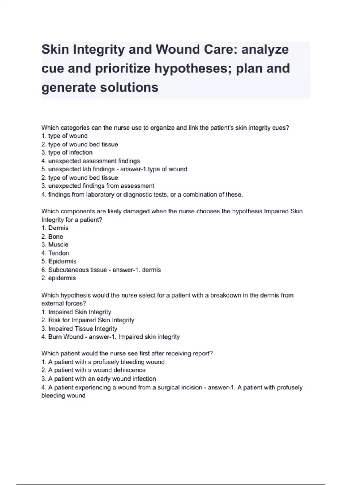 Skin Integrity and Wound Care analyze cue and prioritize hypotheses ...