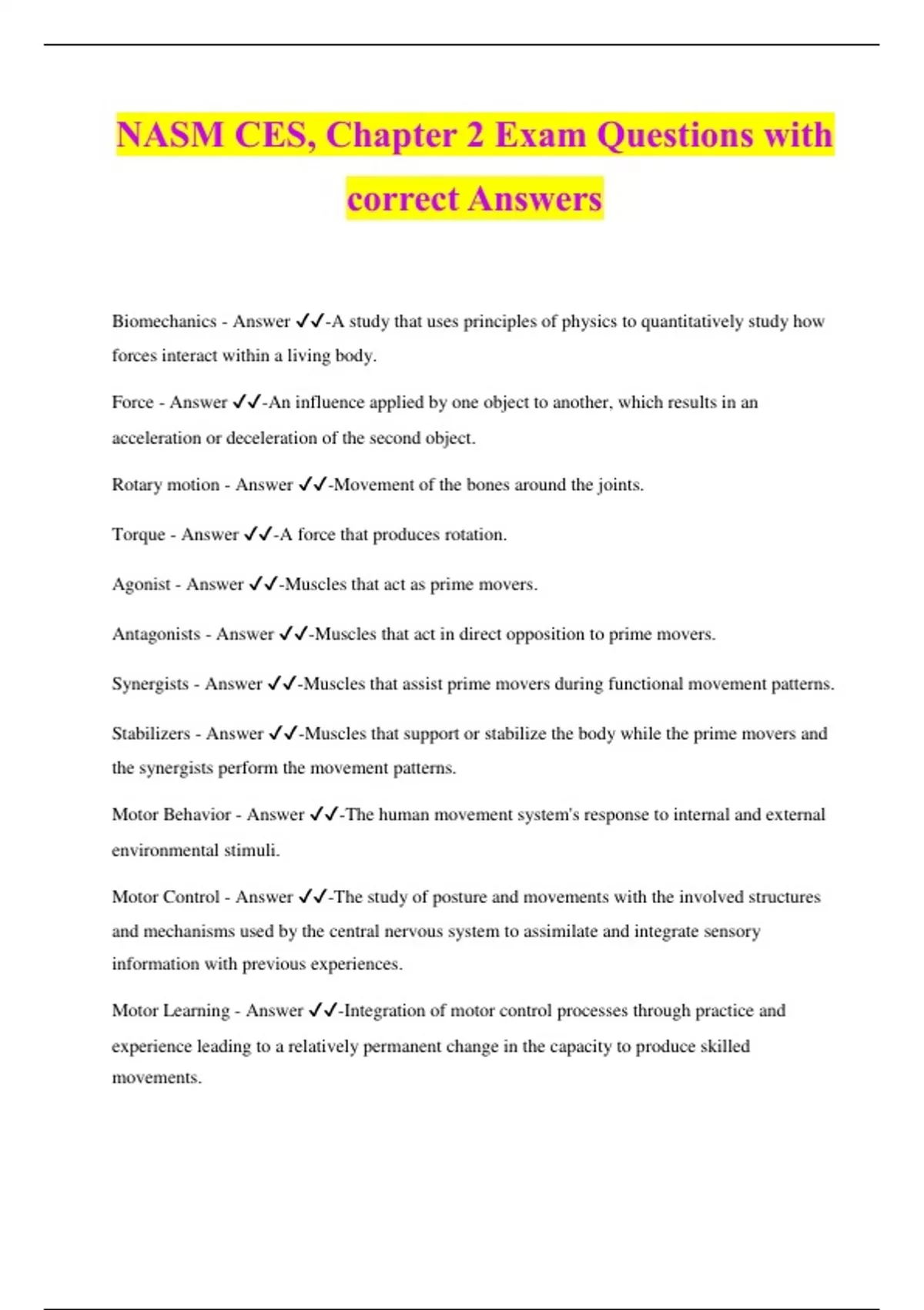 NASM CES, Chapter 2 Exam Questions with correct Answers - NASM Ces ...