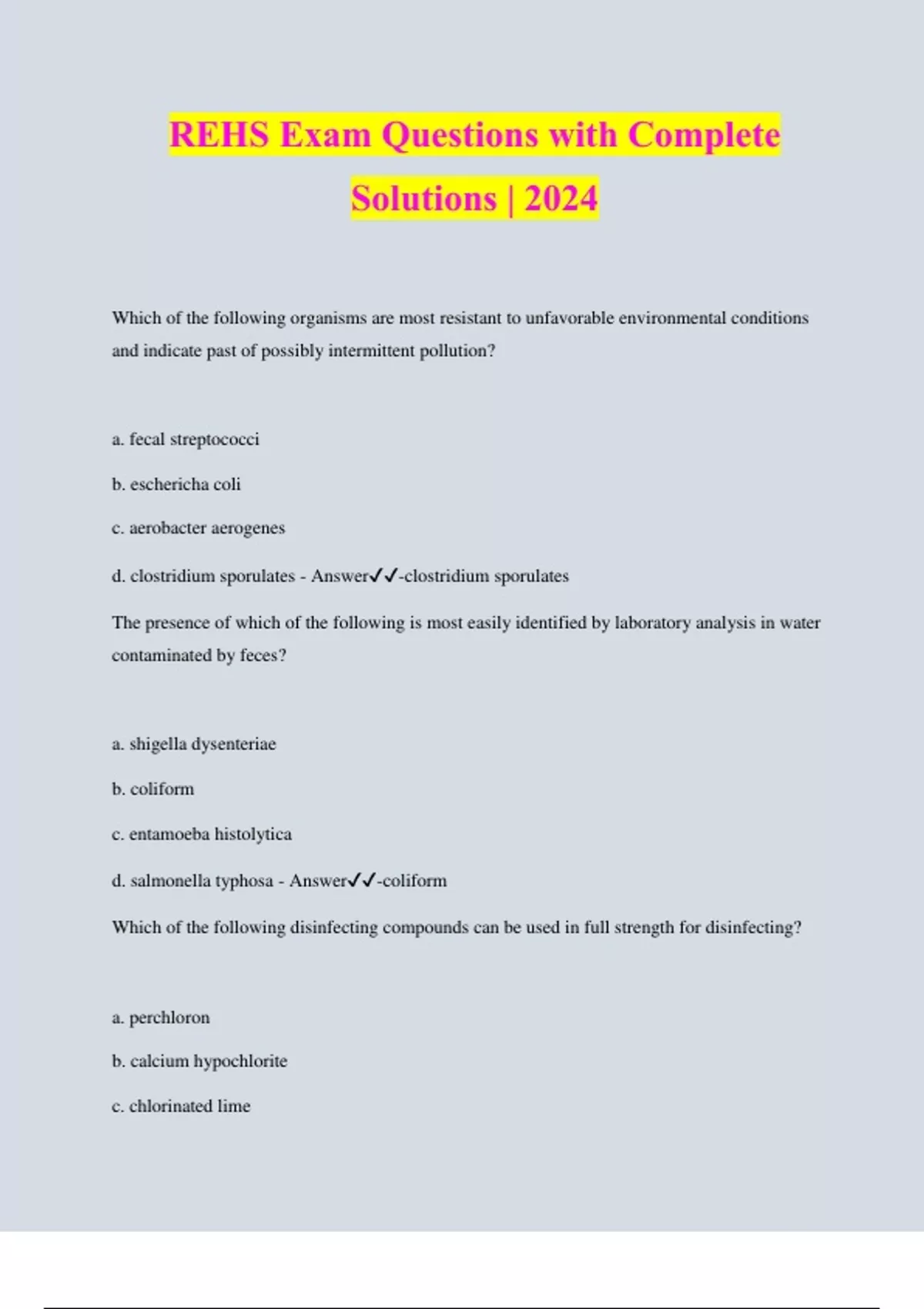 REHS Exam Questions with Complete Solutions | 2024 - REHS - Stuvia US