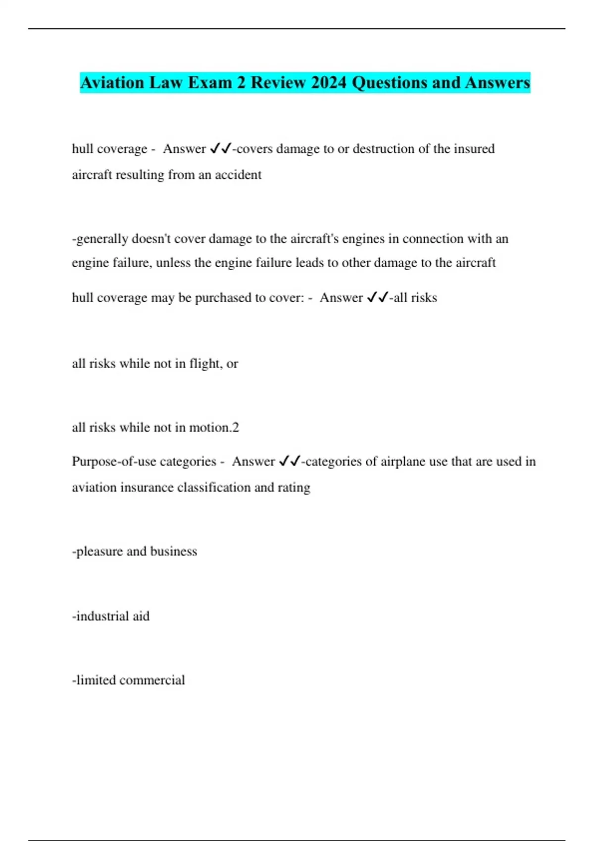 Aviation Law Exam 2 Review 2024 Questions and Answers - Aviation Law ...