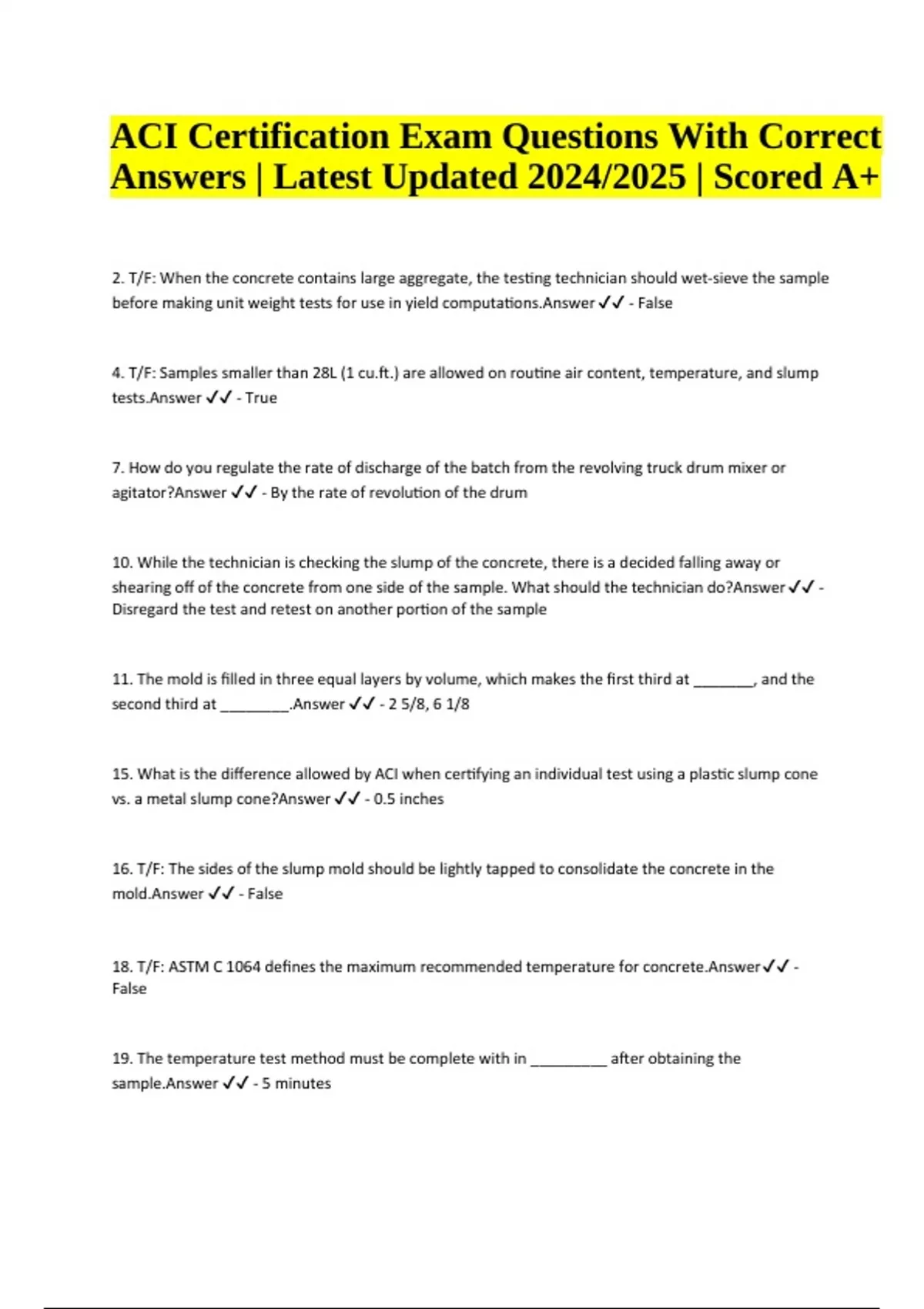 ACI Certification Exam Questions With Correct Answers | ACI ...