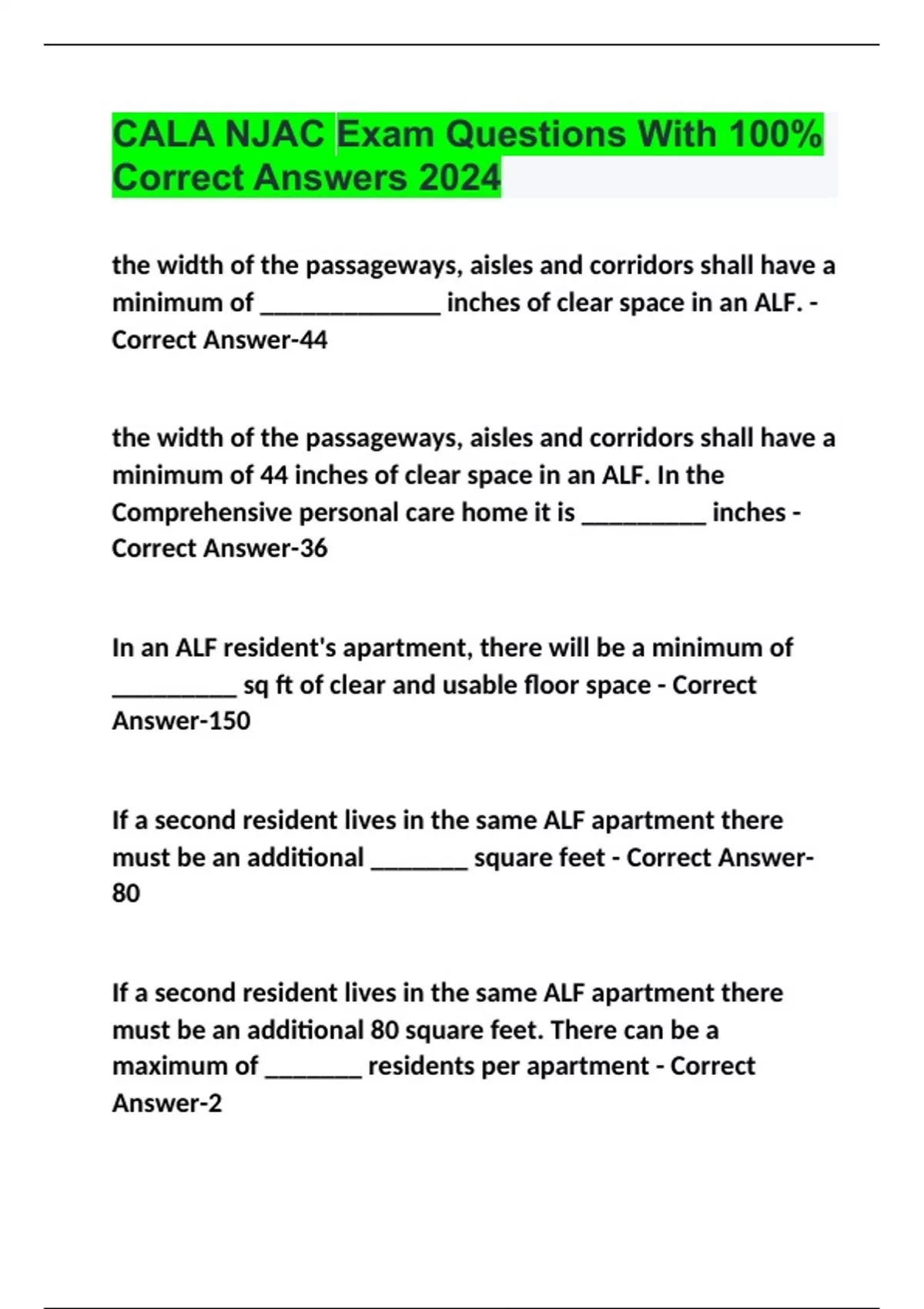 CALA NJAC Exam Questions With 100% Correct Answers 2024 - CALA - Stuvia US