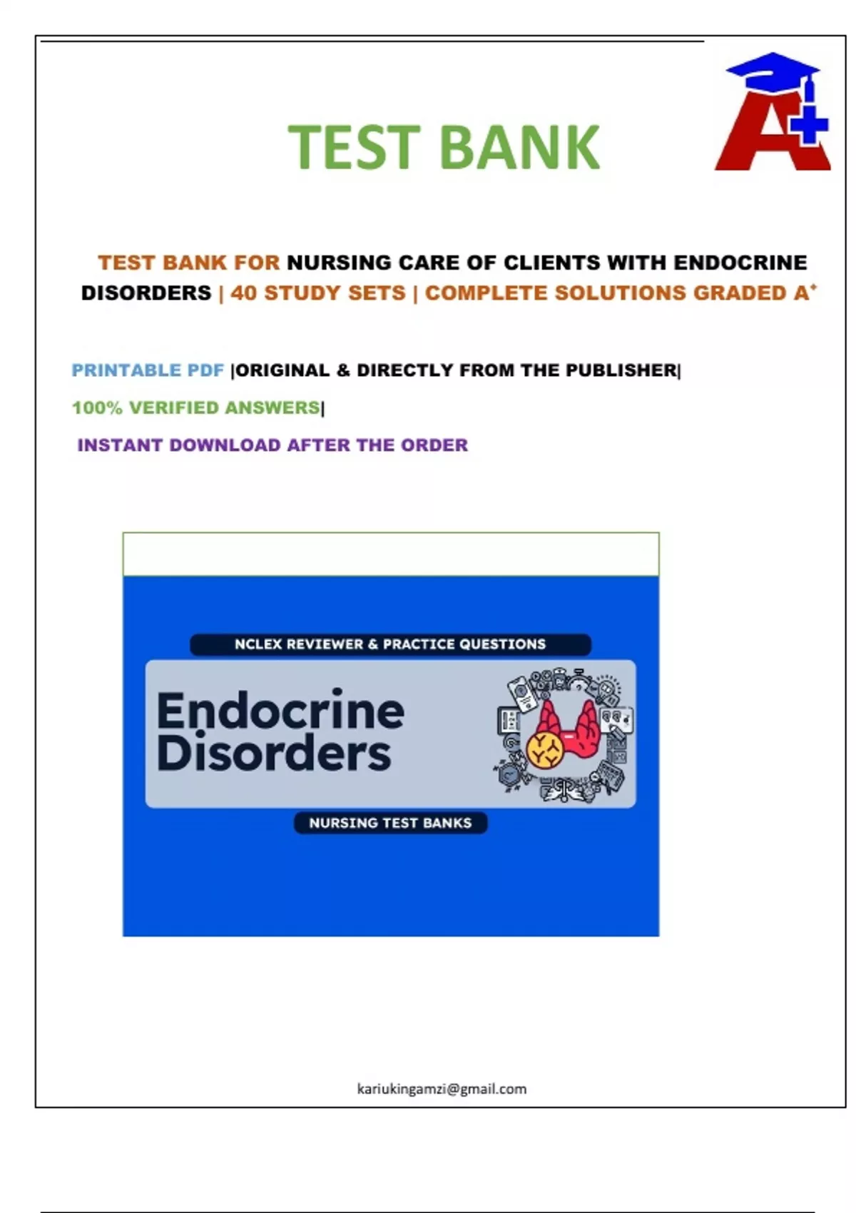 TEST BANK FOR NURSING CARE OF CLIENTS WITH ENDOCRINE DISORDERS | 40 ...