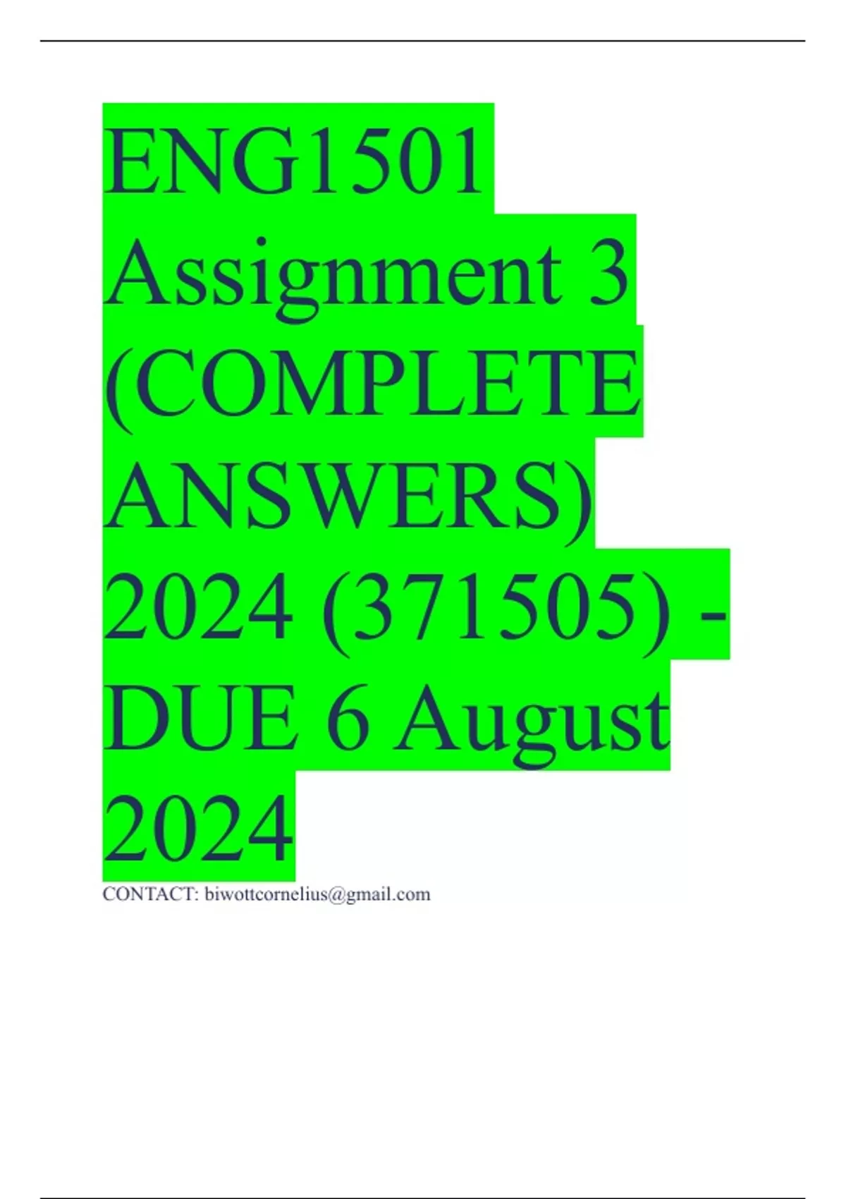 ENG1501 Assignment 3 (COMPLETE ANSWERS) 2024 (371505) - DUE 6 August 2024 - ENG1501 - Stuvia SA