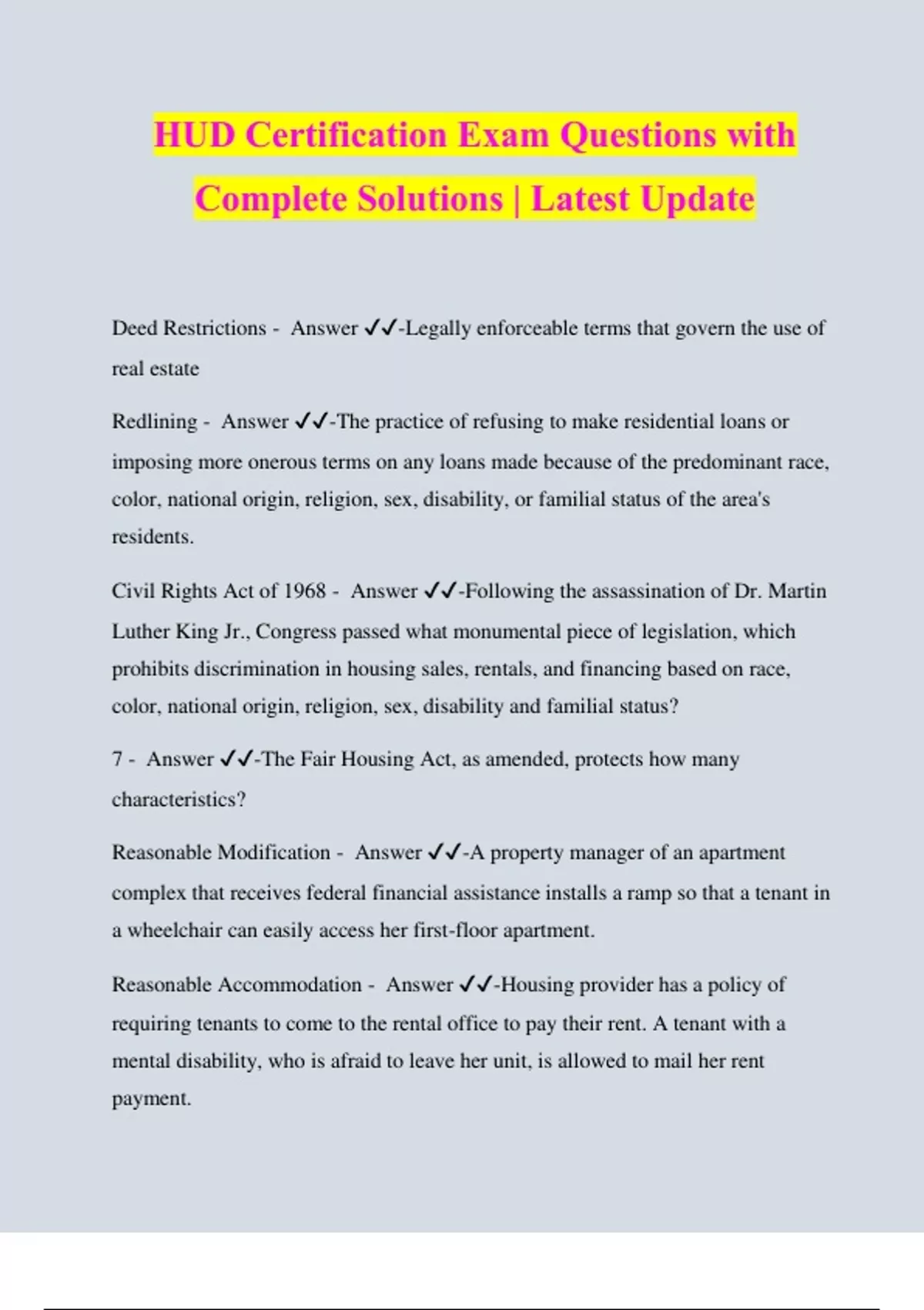 HUD Certification Exam Questions with Complete Solutions | Latest ...