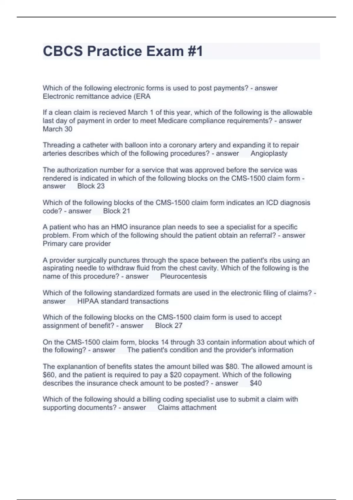 CBCS Practice Exam #1 Questions with correct Answers 2024 - Cbcs ...