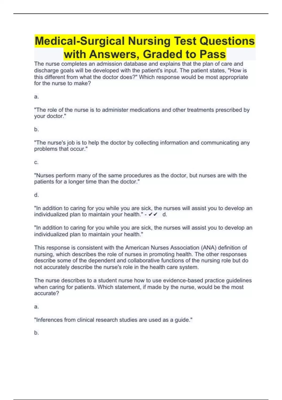 Medical-Surgical Nursing Test Questions with Answers, Graded to Pass ...