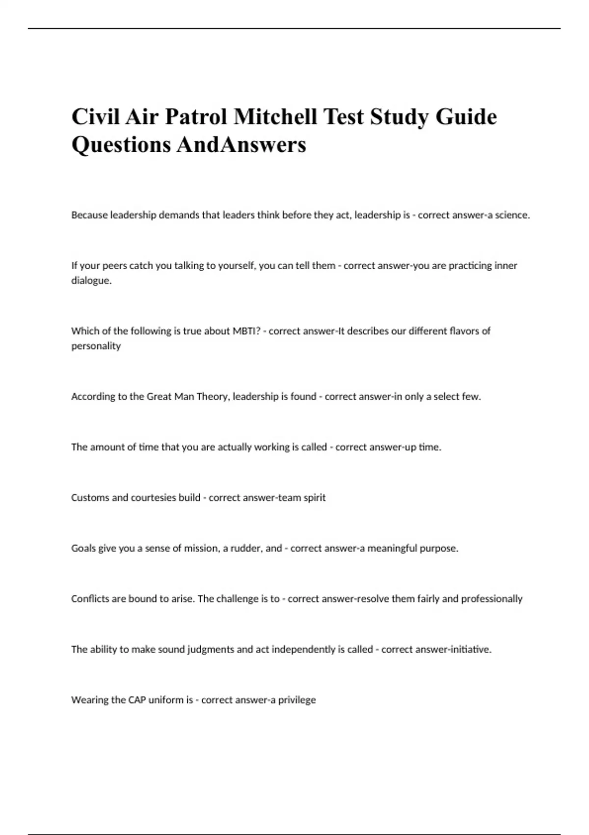 Civil Air Patrol Mitchell Test Study Guide Questions And Answers ...