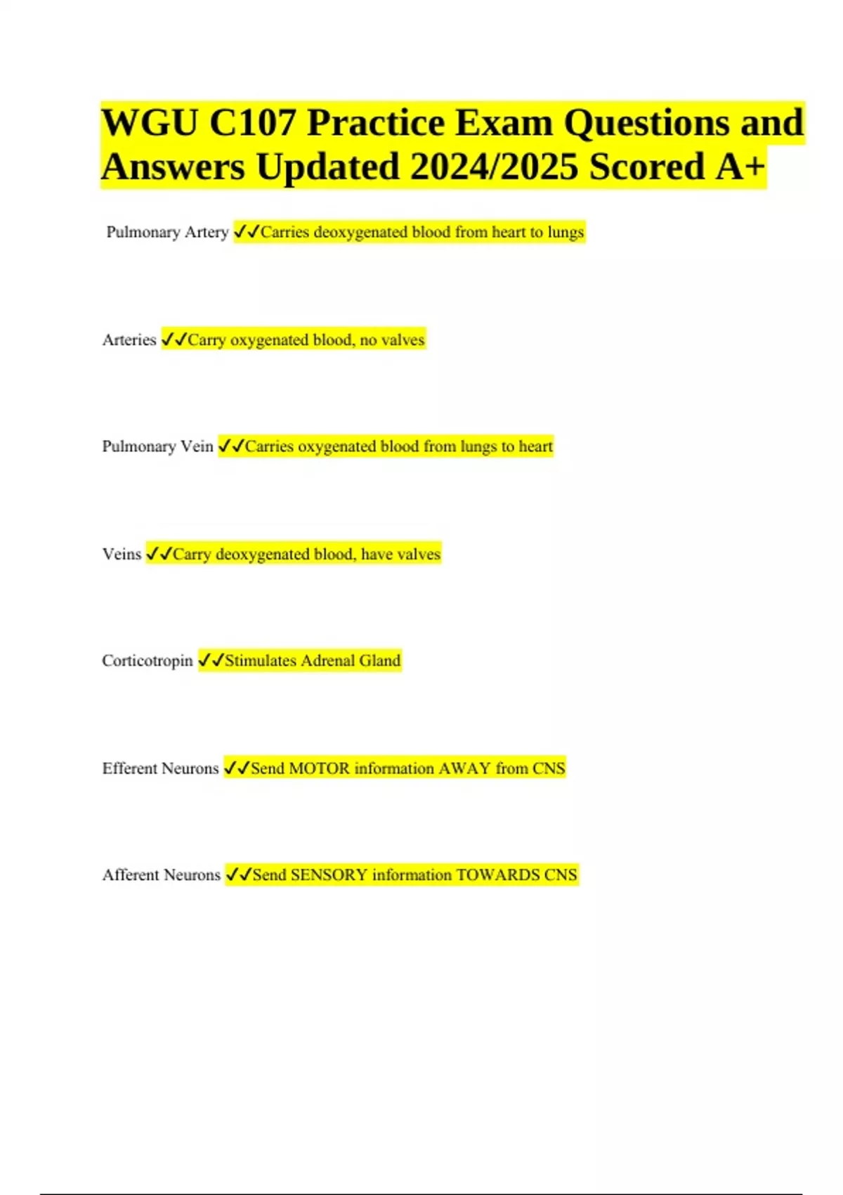 WGU C107 Practice Exam Questions and Answers Latest Updated 2024/2025 ...