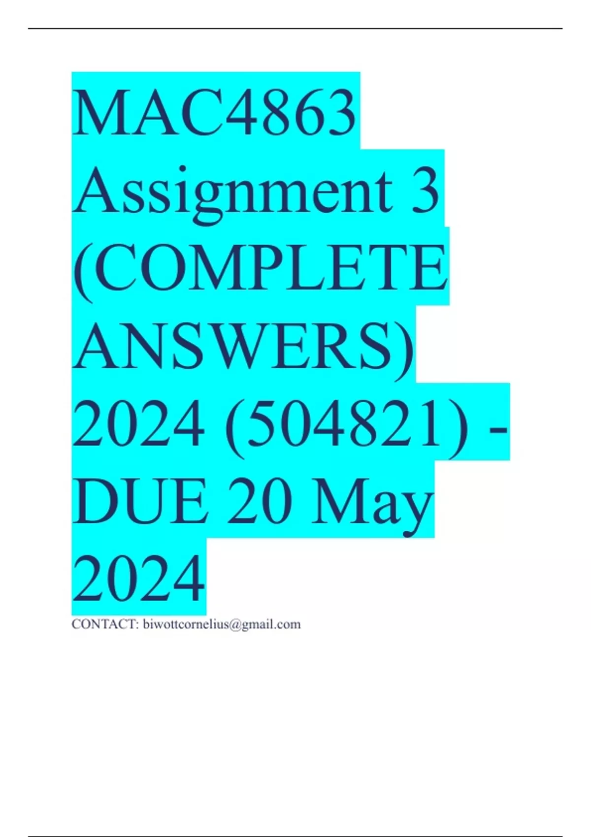MAC4863 Assignment 3 (COMPLETE ANSWERS) 2024 (504821) - DUE 20 May 2024 ...