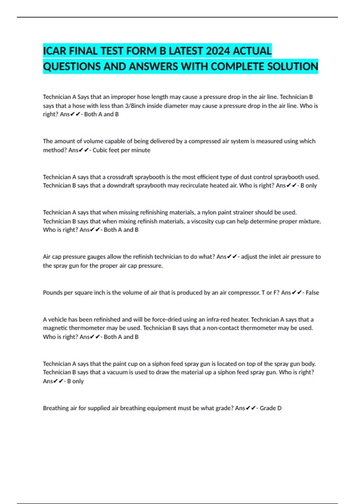 iCar Final Test Form B latest 2024 actual questions and answers with ...