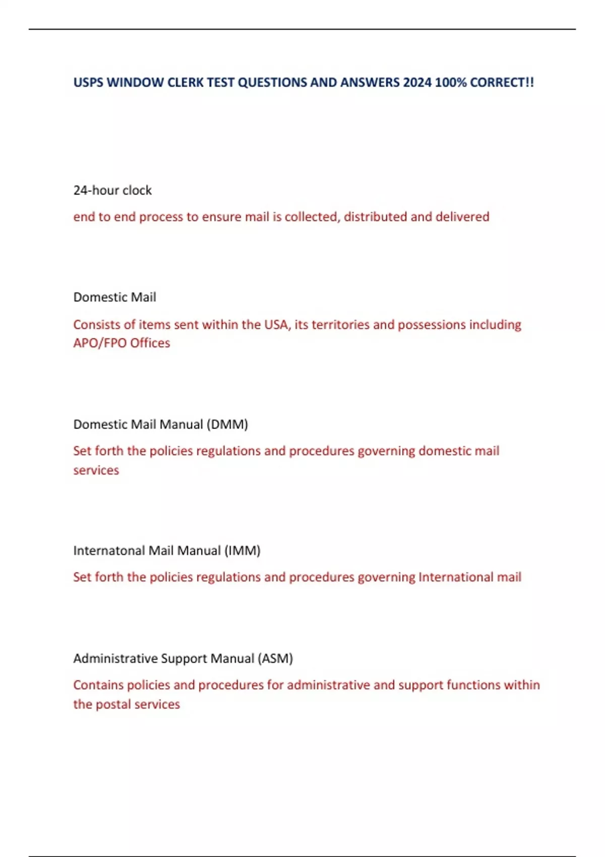 USPS WINDOW CLERK TEST QUESTIONS AND ANSWERS 2024 100% CORRECT!! - USPS ...