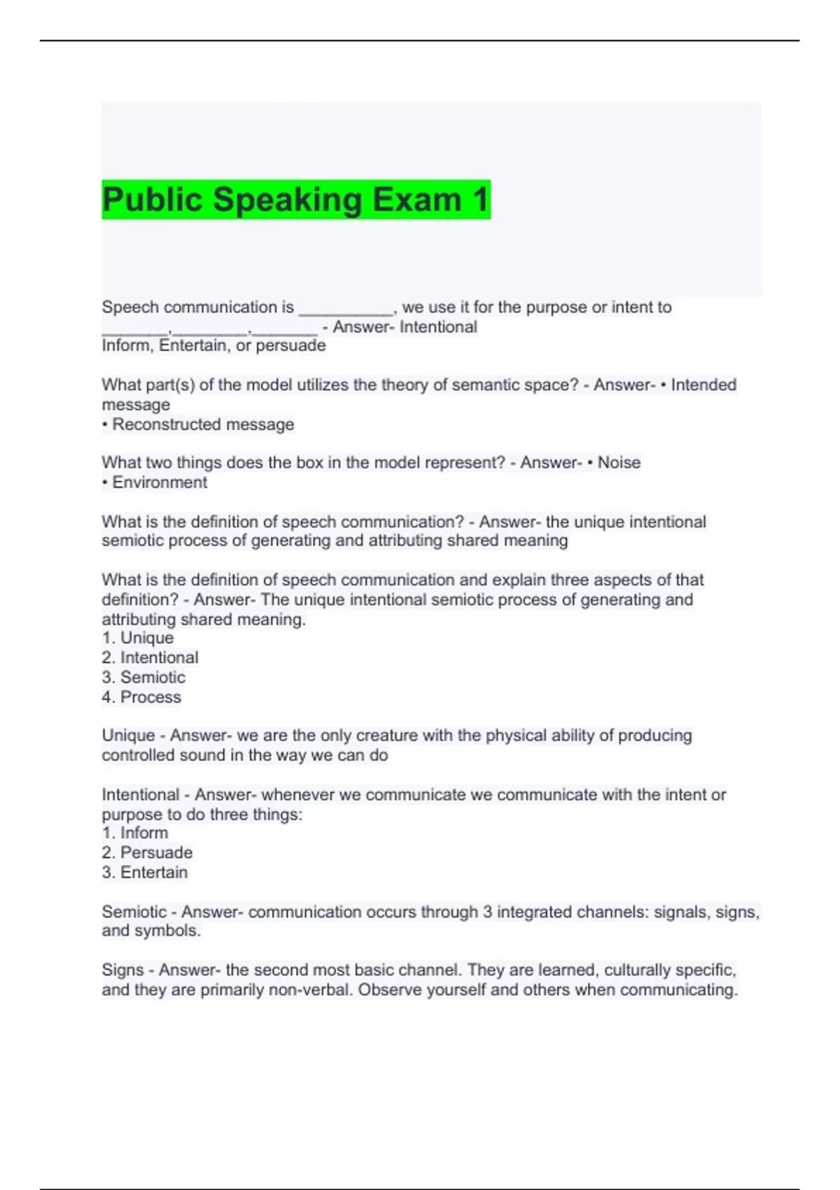Public Speaking Exam 1 Questions and Answers 2024 - Public Speaking ...