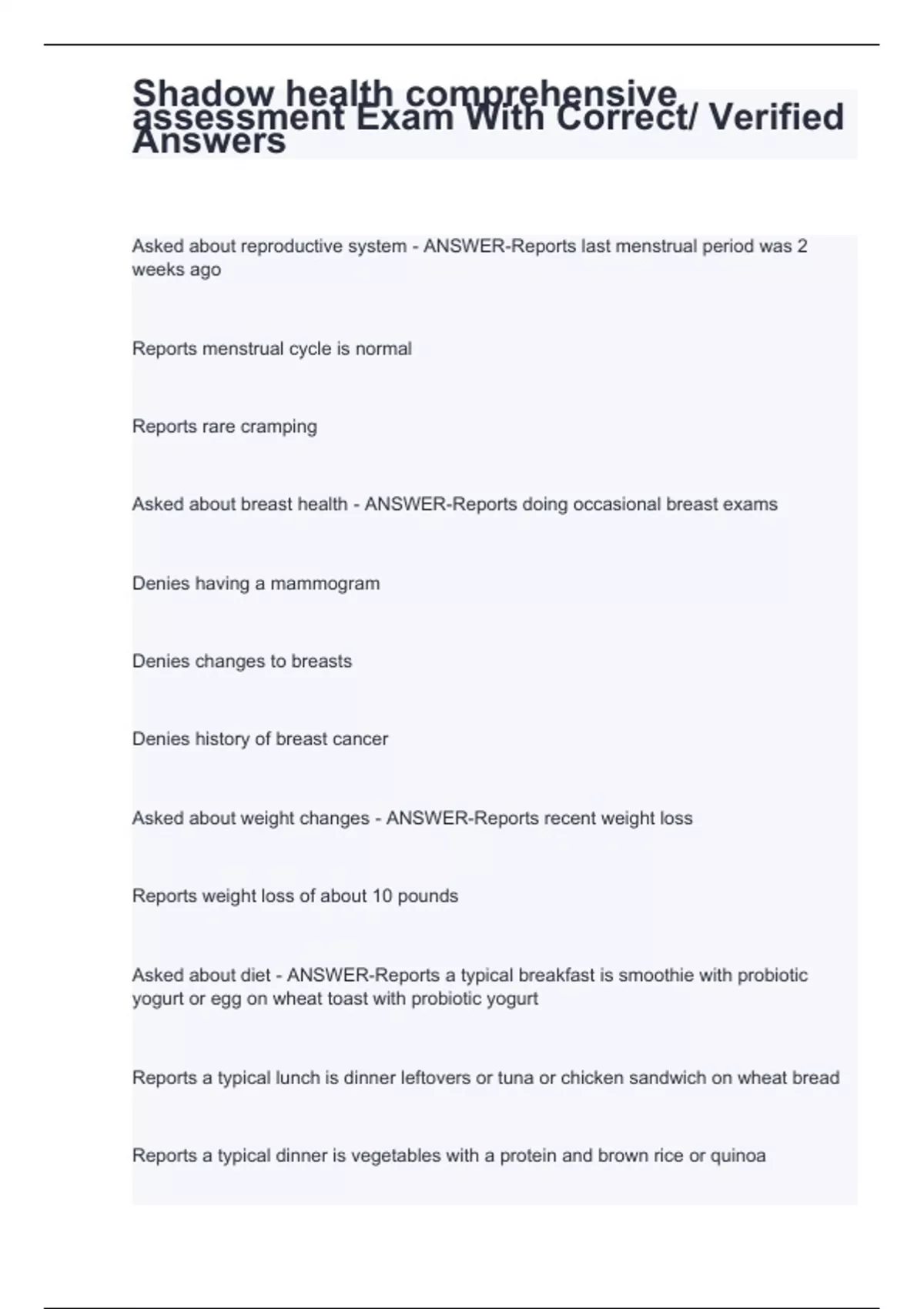 Shadow health comprehensive assessment Exam With Correct/ Verified ...