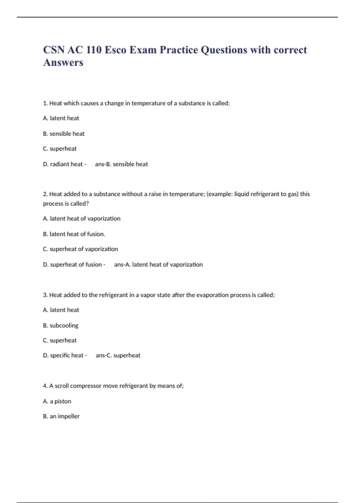 AC Review HVAC Exam Questions And Answers, CSN AC 110 Esco Exam ...