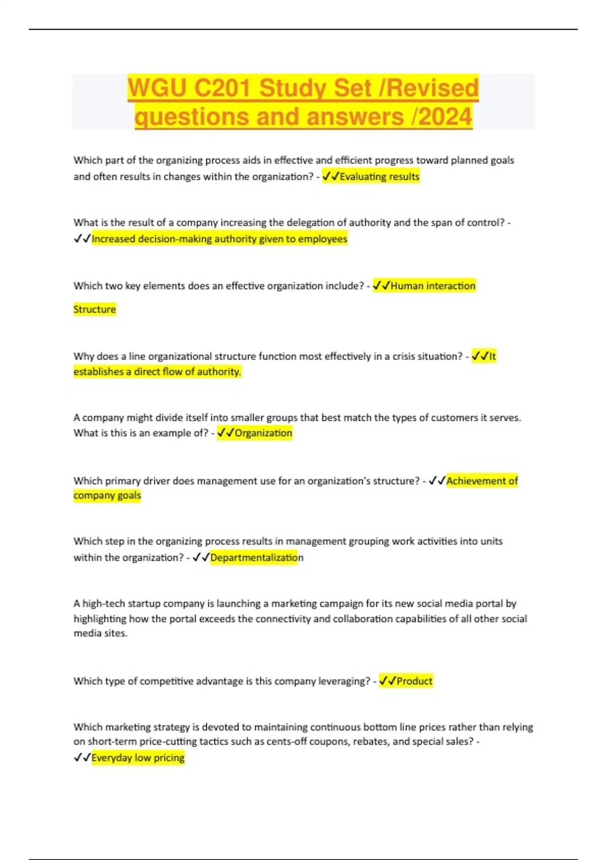 WGU C201 Study Set /Revised questions and answers /2024 - WGU C201 ...