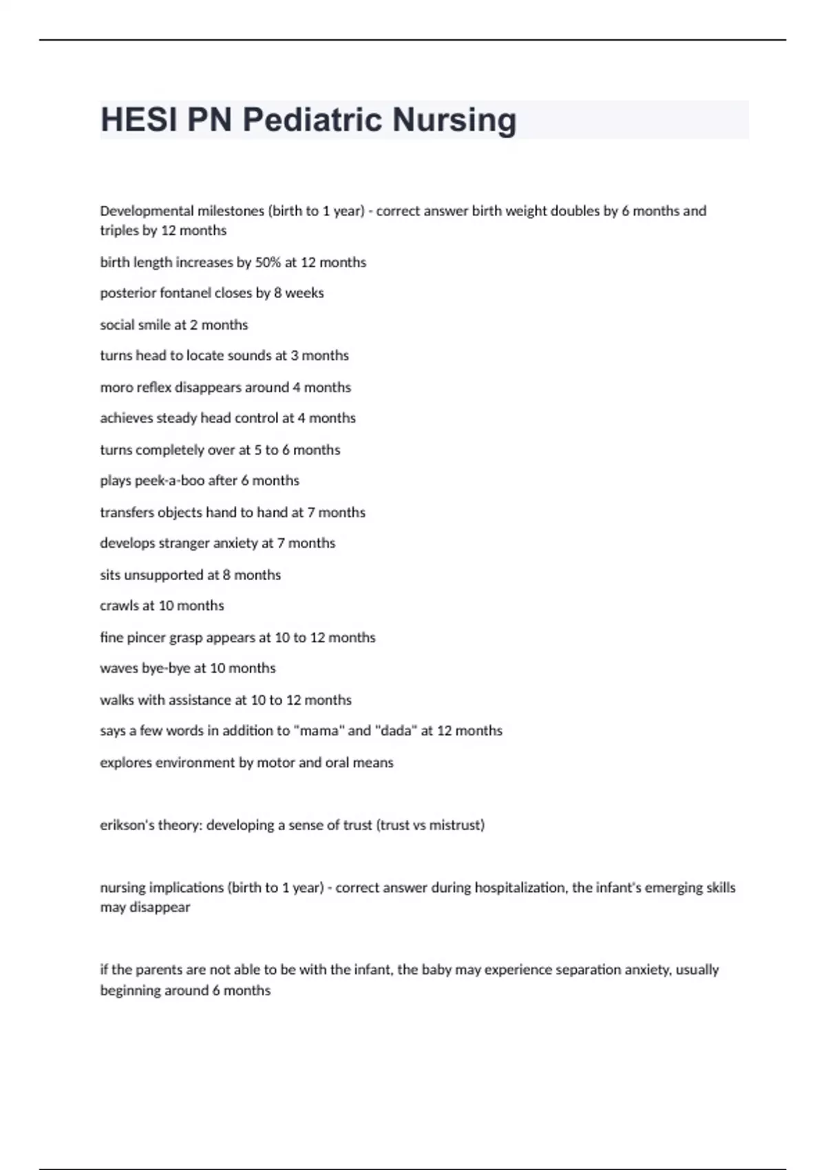 HESI PN Pediatric Nursing questions and answers rated A+ 2024 - HESI ...