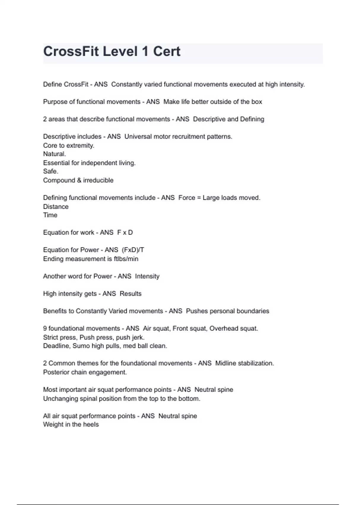 CrossFit Level 1 Cert Exam 2024/2025 Questions With Completed Solutions ...