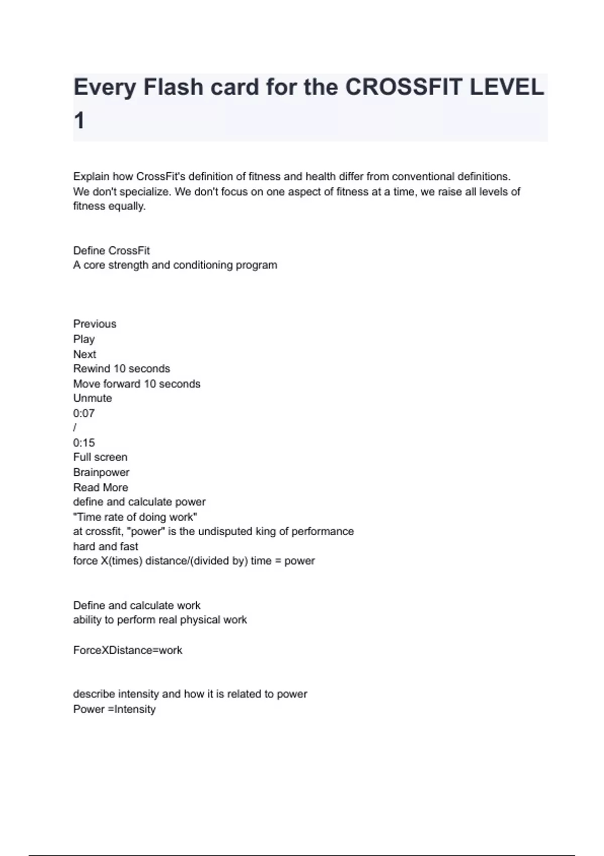 Every Flash card for the CROSSFIT LEVEL 1 Exam 2024/2025 Questions With ...