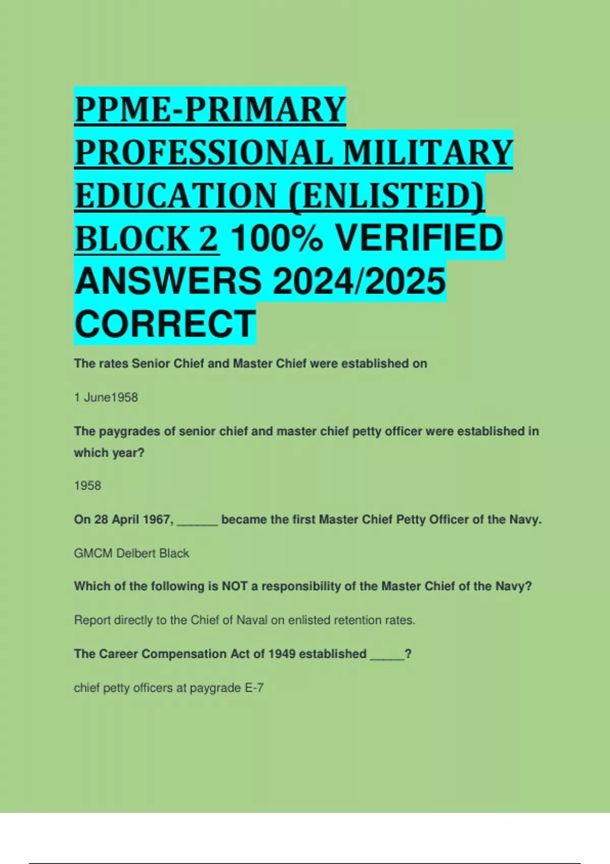 BEST REVIEW PPME-PRIMARY PROFESSIONAL MILITARY EDUCATION (ENLISTED ...