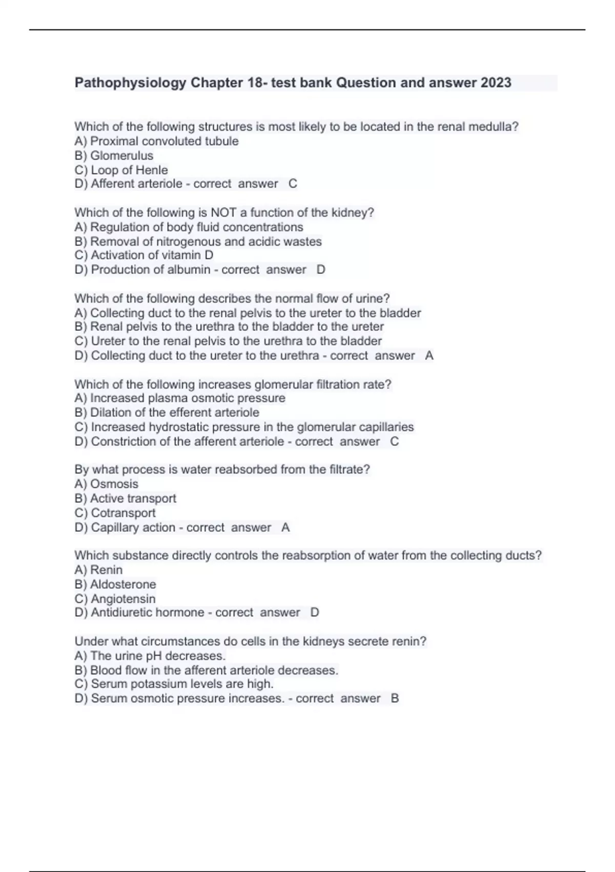 Pathophysiology Chapter 18 Questions with complete solution 2024 - Pathophysiology - Stuvia US