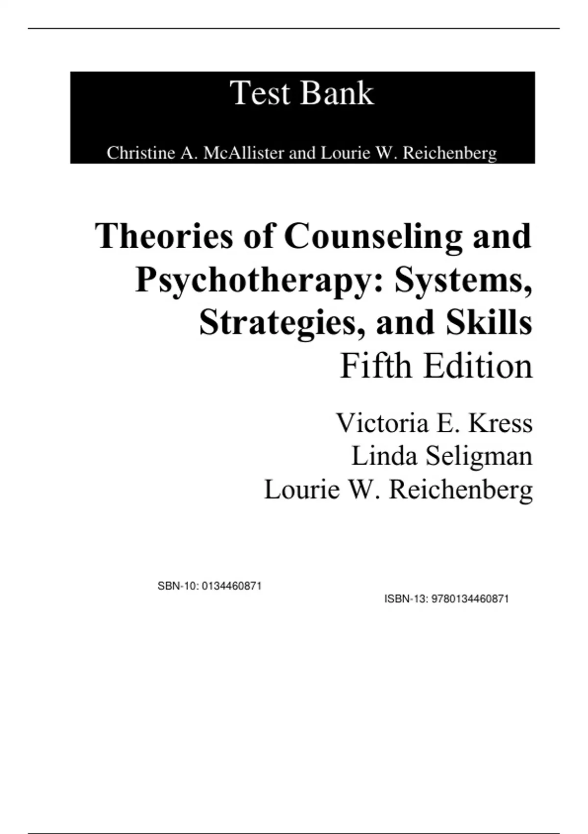 Test Bank For Theories of Counseling and Psychotherapy Systems ...