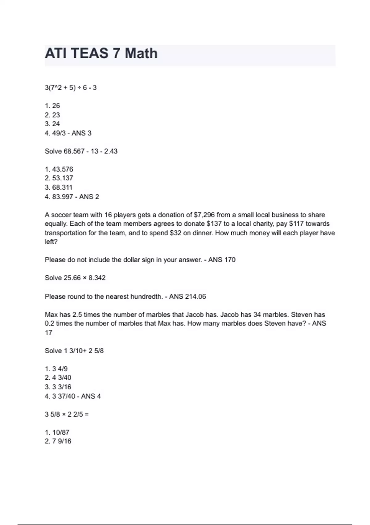 ATI TEAS 7 Math Exam 2024/2025 Questions With Completed Solutions ...