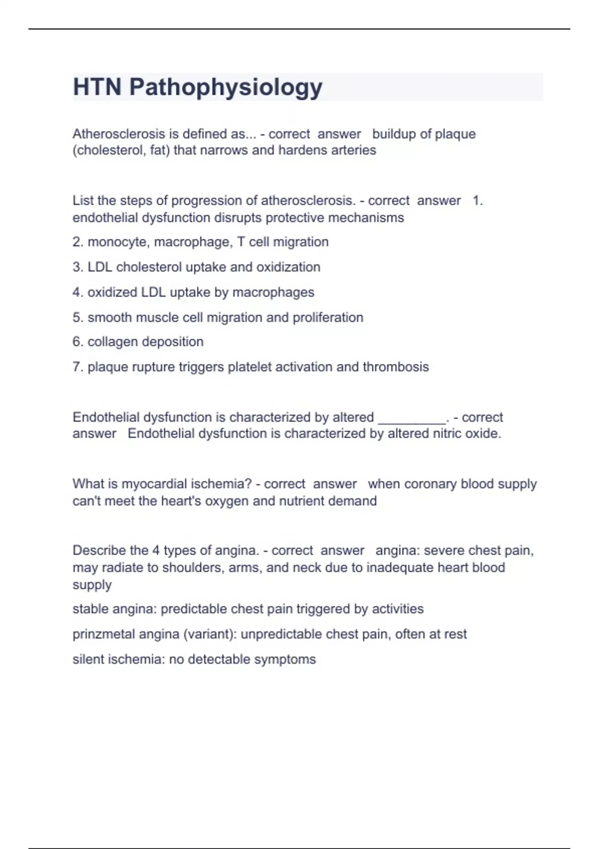 HTN Pathophysiology Question and answers correctly solved 2024 ...