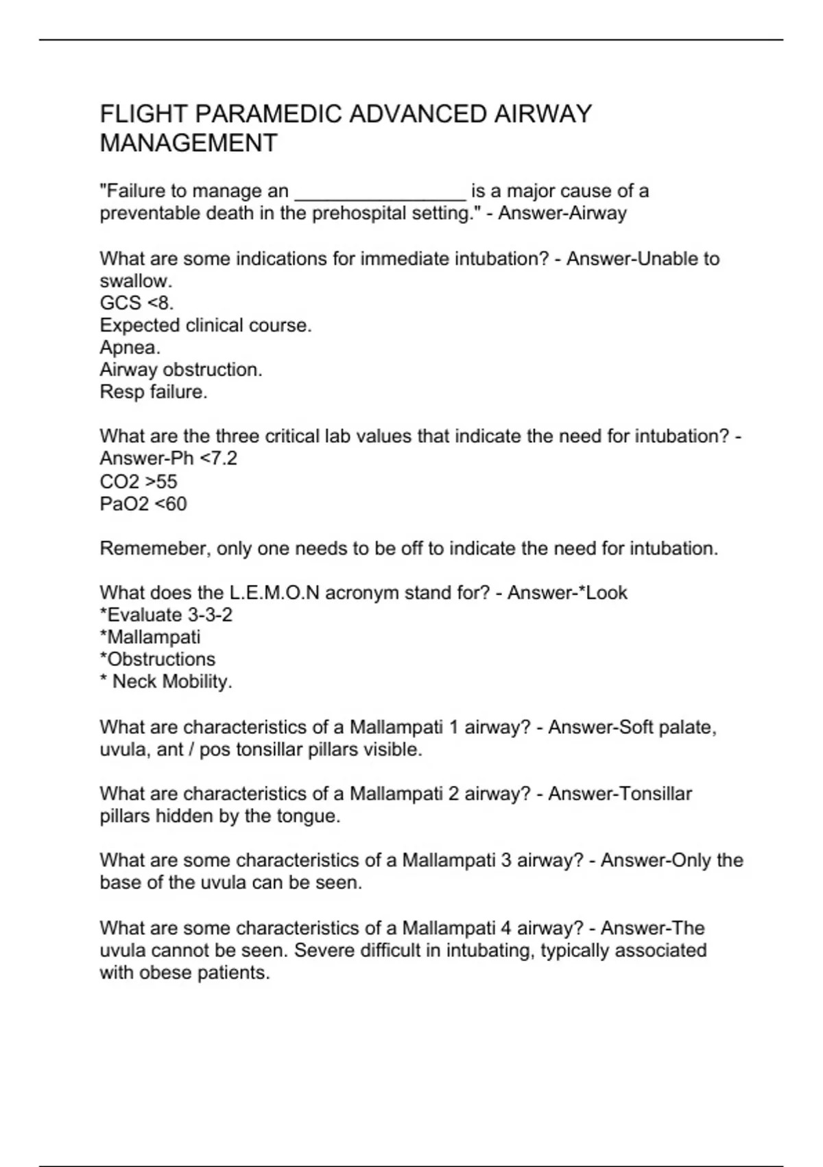 FLIGHT PARAMEDIC ADVANCED AIRWAY MANAGEMENT - FLIGHT PARAMEDIC ADVANCED ...