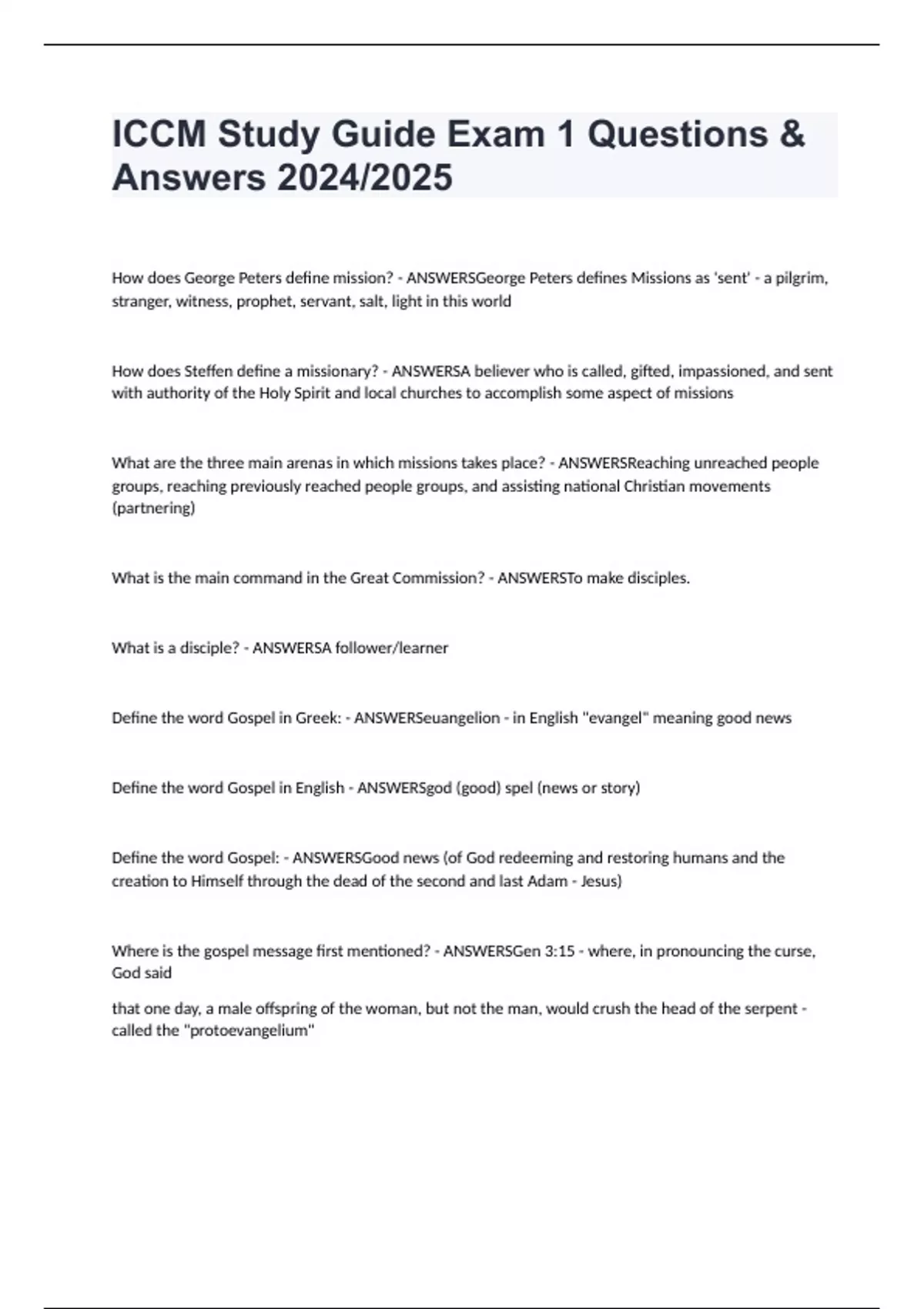 ICCM Study Guide Exam 1 Questions & Answers 2024/2025 - ICCM - Stuvia US