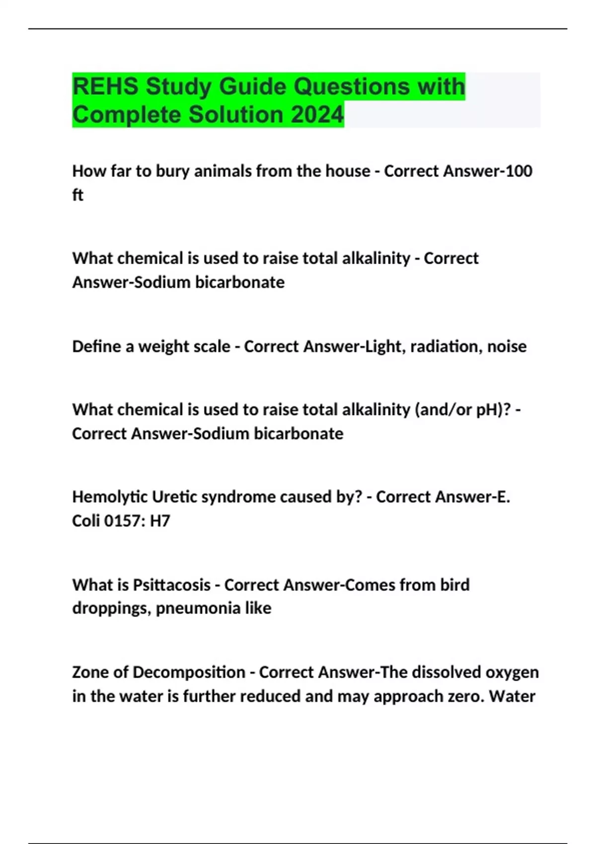 REHS Study Guide Questions with Complete Solution 2024 - REHS - Stuvia US