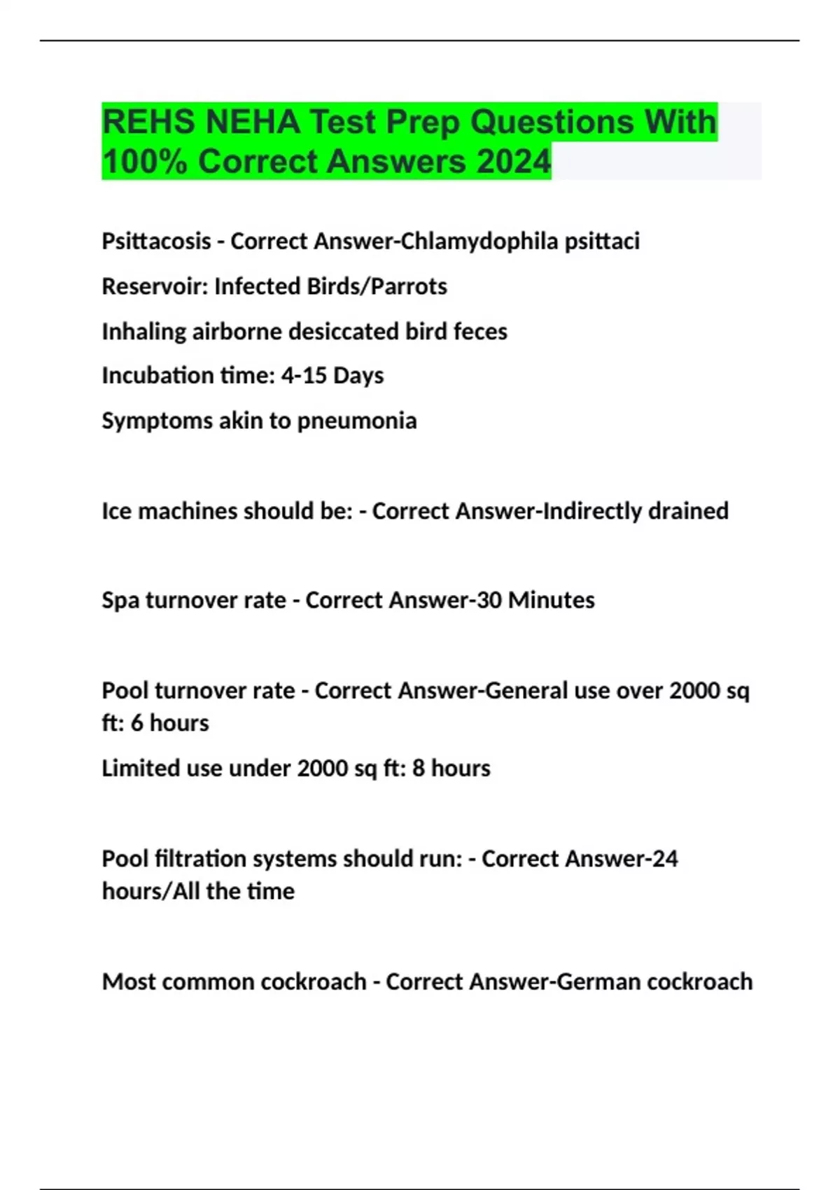 REHS NEHA Test Prep Questions With 100% Correct Answers 2024 - REHS ...
