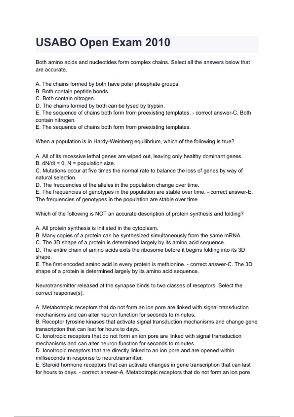 USABO Open Exam 2010 with complete solution / Latest updated - USABO ...