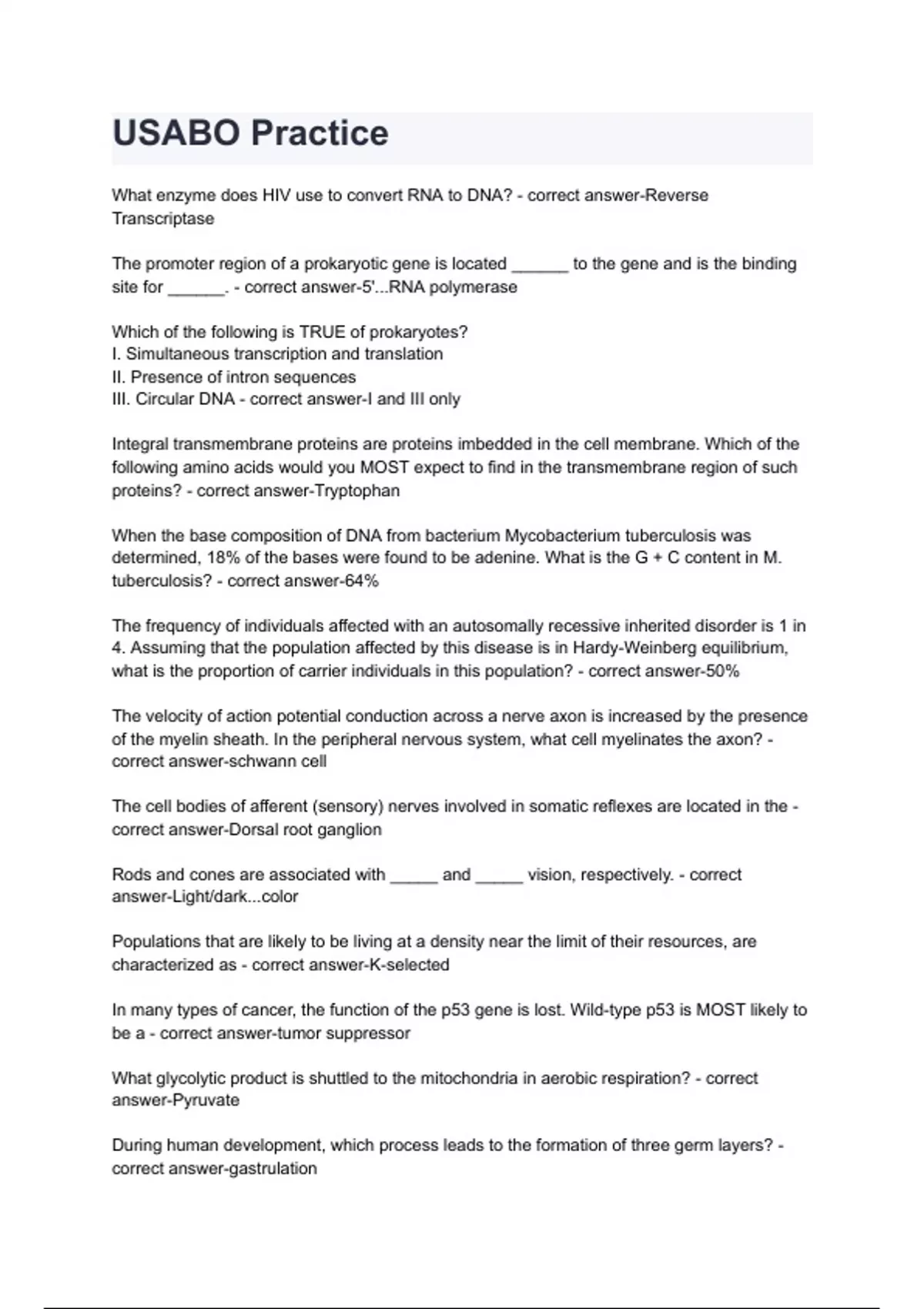 USABO Practice with complete solution / Latest updated - USABO Open ...