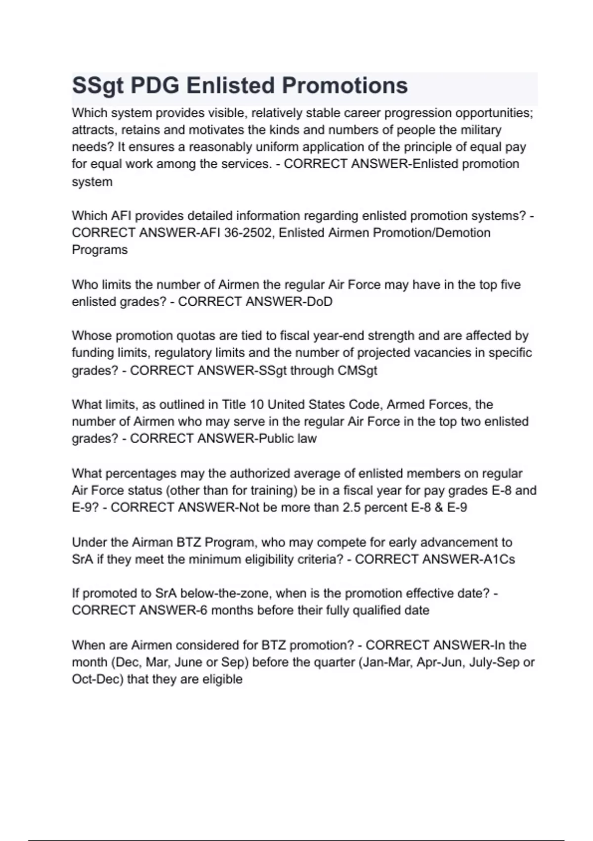 SSgt PDG Enlisted Promotions with complete solution ( latest updated ...