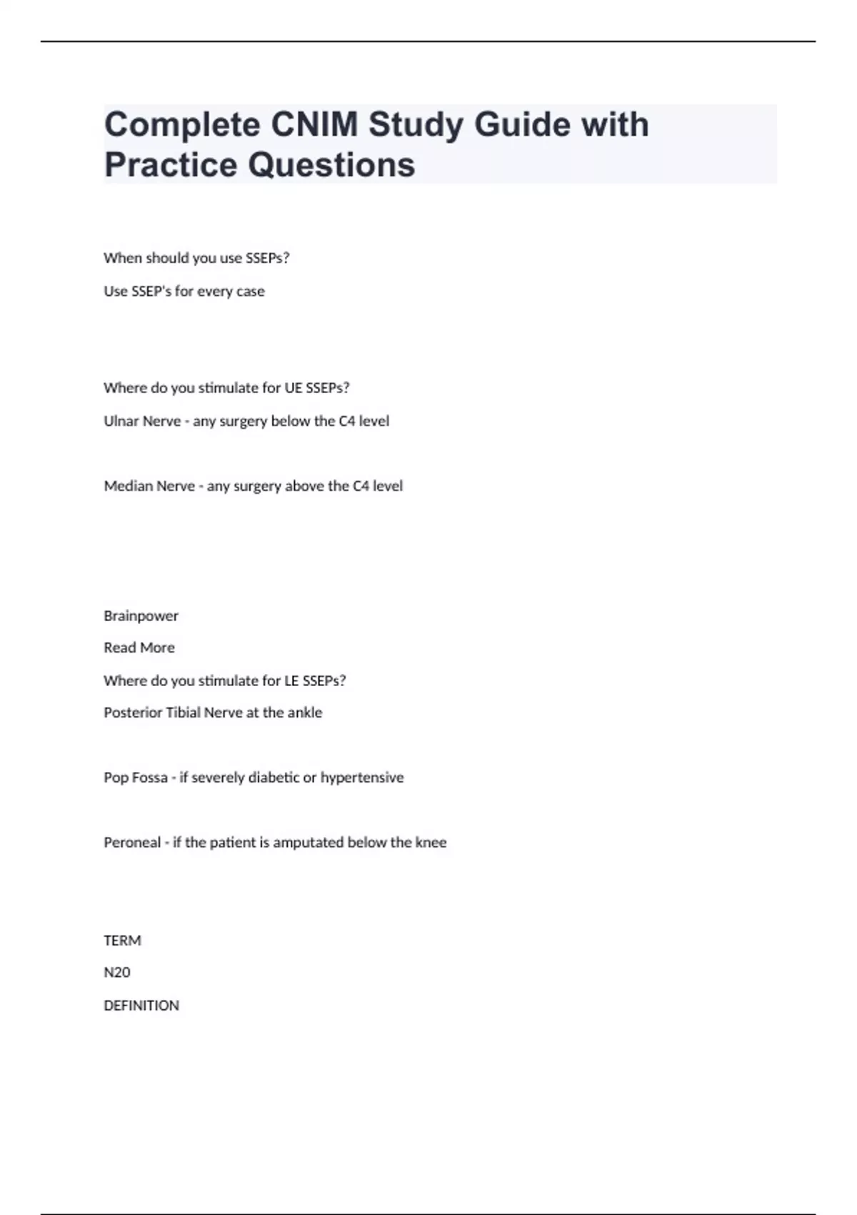 Complete CNIM Study Guide with Practice Questions and answers rated A+ ...