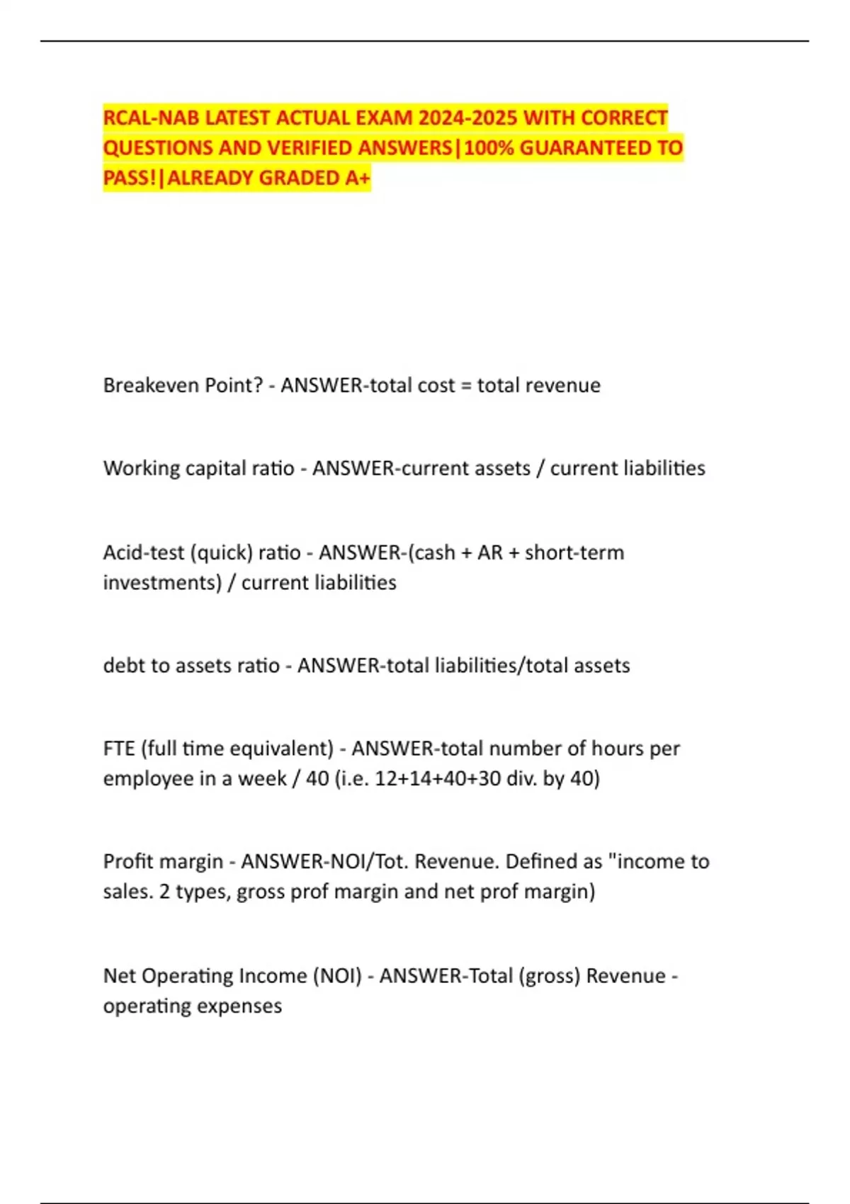 RCAL-NAB LATEST ACTUAL EXAM WITH CORRECT QUESTIONS WITH ANSWERS ...