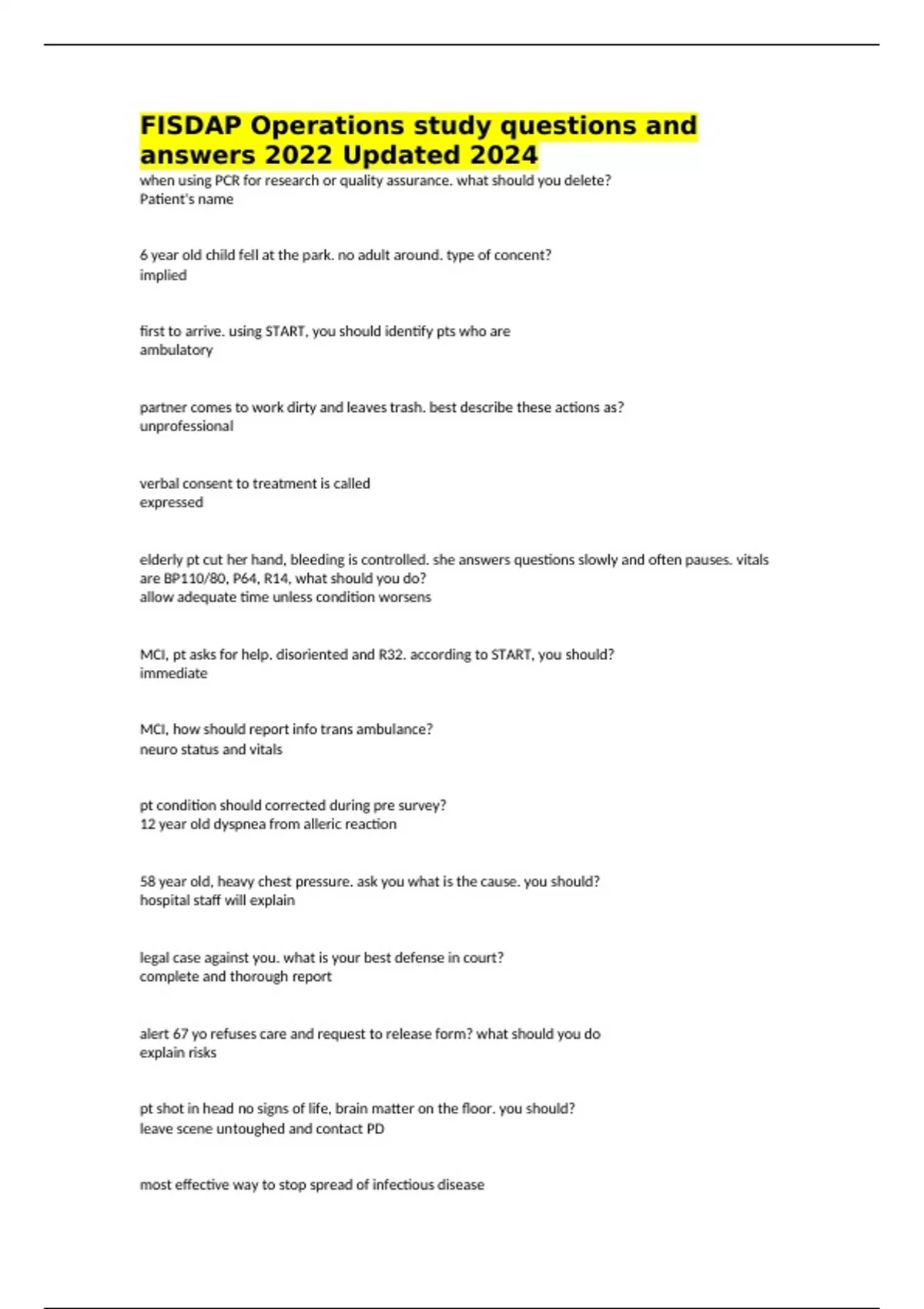 FISDAP Operations study questions and answers 2022 Updated 2024 ...