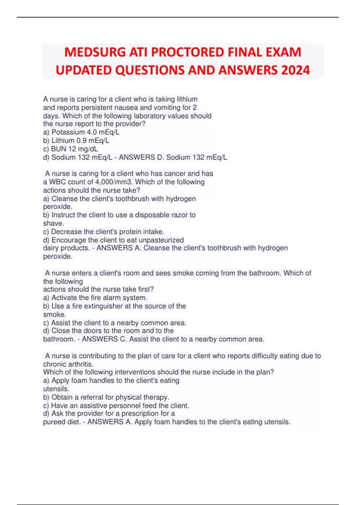MEDSURG ATI PROCTORED FINAL EXAM UPDATED QUESTIONS AND ANSWERS 2024 ...