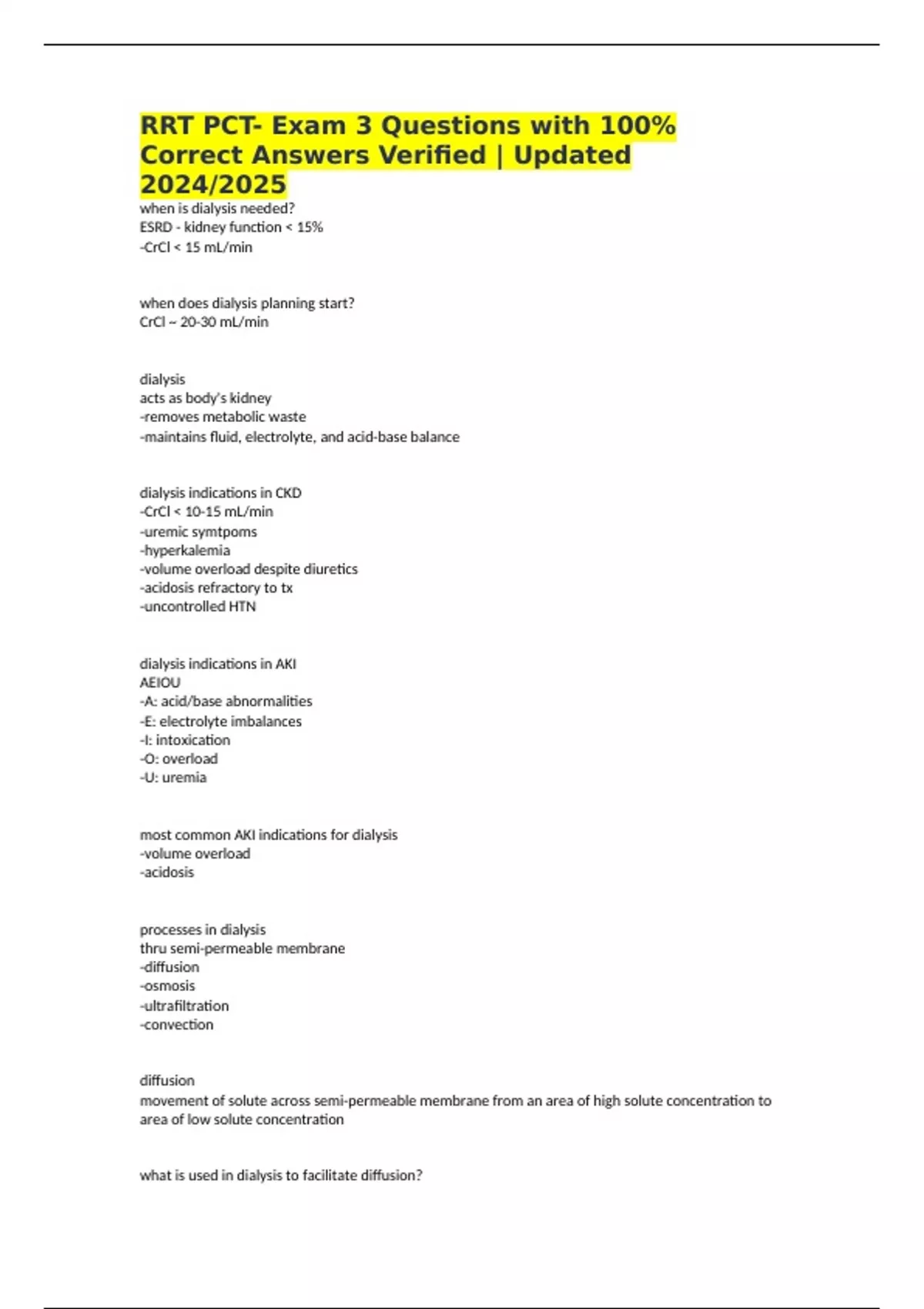 RRT PCT- Exam 3 Questions with 100% Correct Answers Verified | Updated 2024/2025 - RRT ...