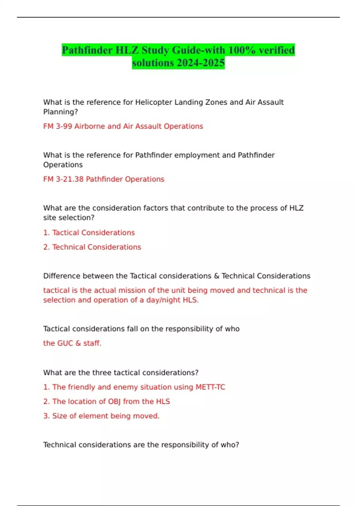 Pathfinder HLZ Study Guide-with 100% verified solutions - Pathfinder ...