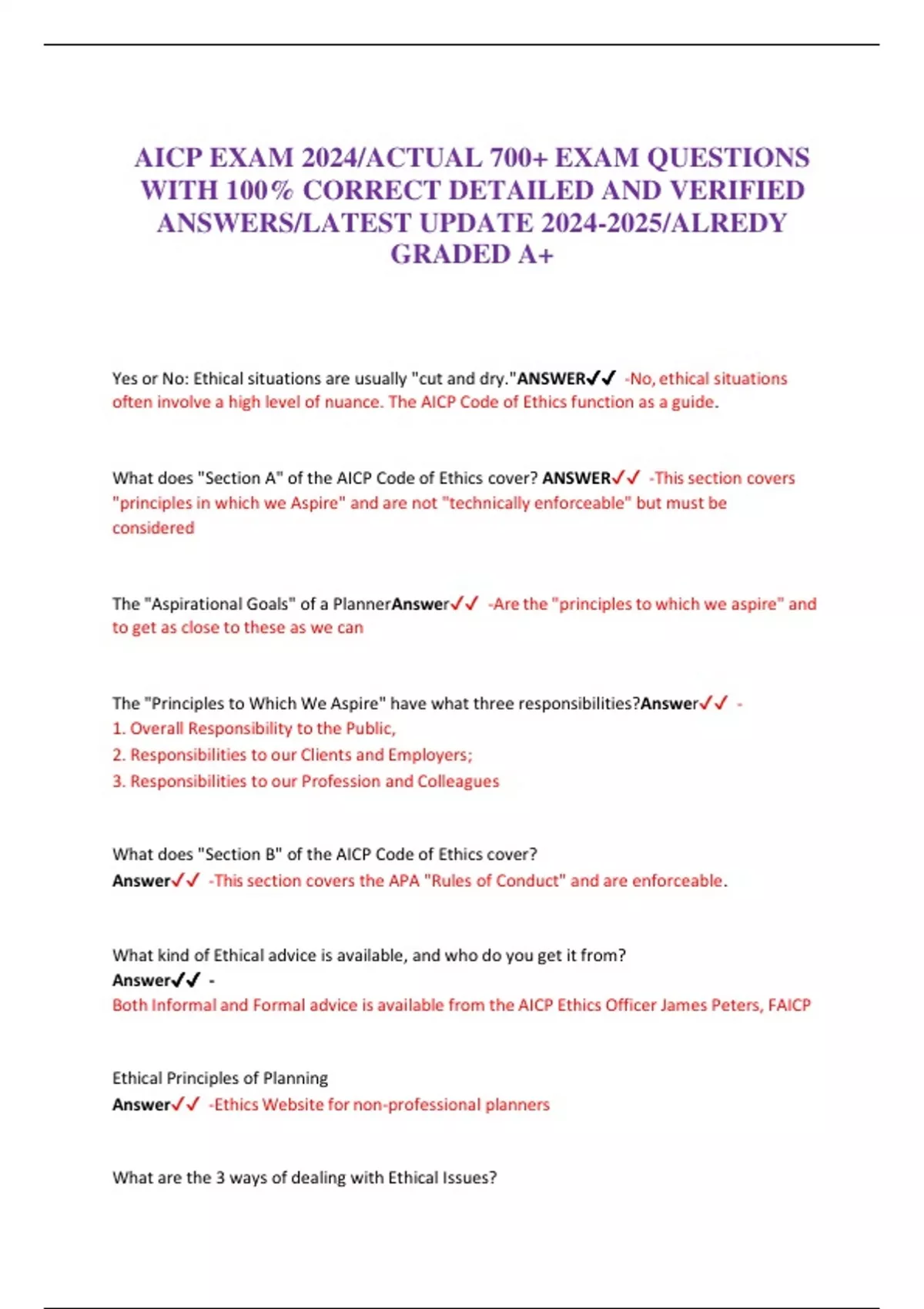 AICP EXAM 2024/ACTUAL 700+ EXAM QUESTIONS WITH 100% CORRECT DETAILED ...