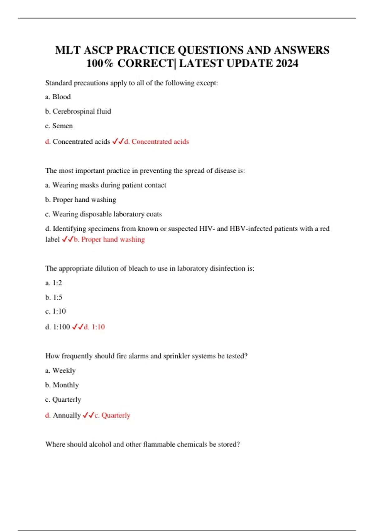 MLT ASCP PRACTICE QUESTIONS AND ANSWERS 100% CORRECT| LATEST UPDATE ...