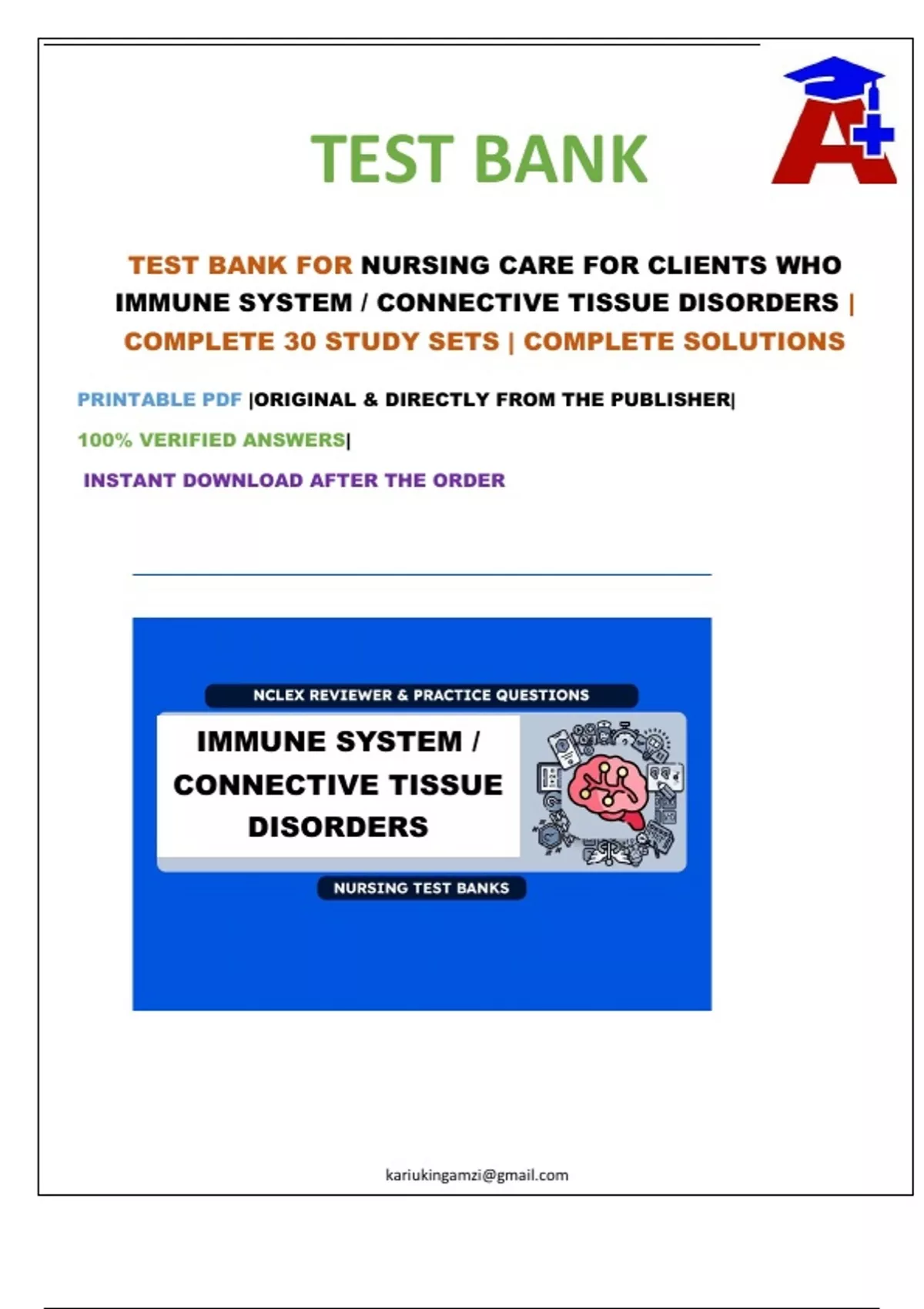 TEST BANK FOR NURSING CARE FOR CLIENTS WHO IMMUNE SYSTEM / CONNECTIVE ...