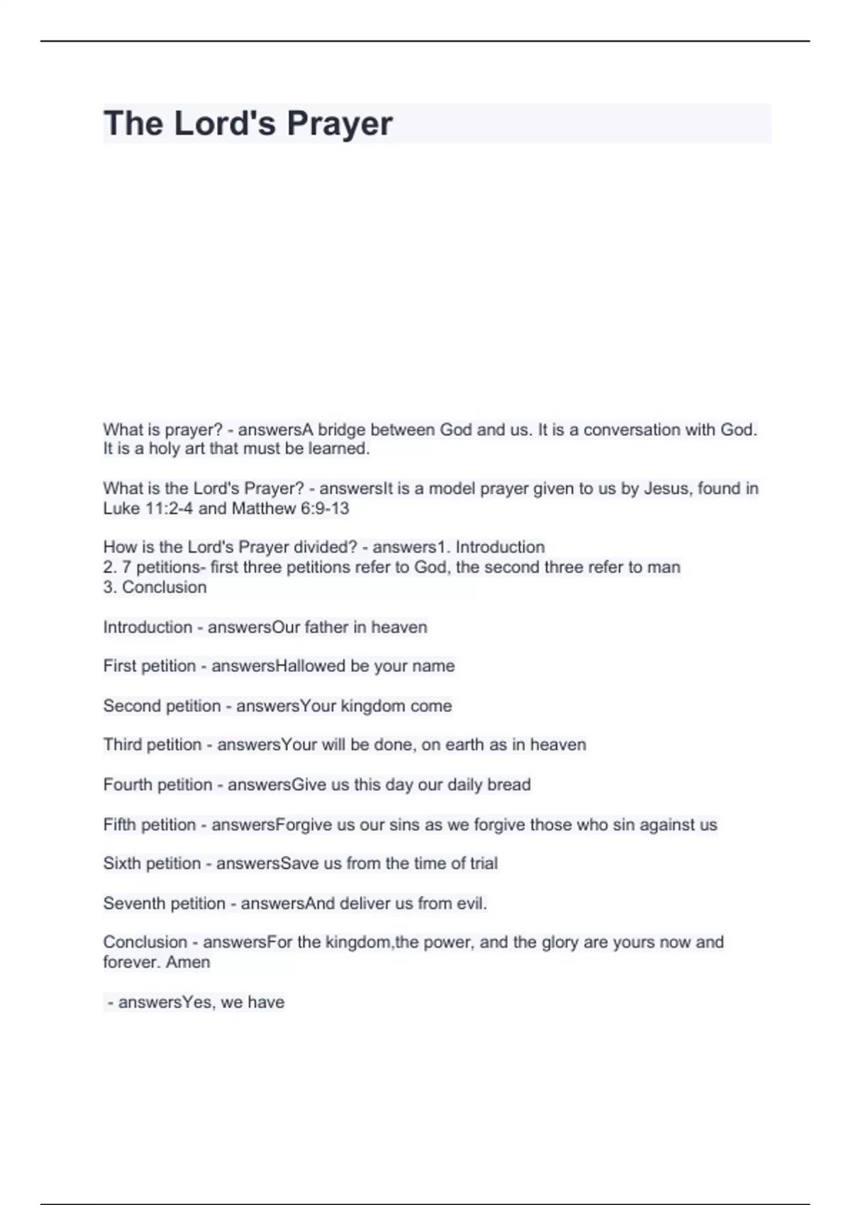 The Lord's prayer B questions with best solutions - LORD\'S PRAYER ...