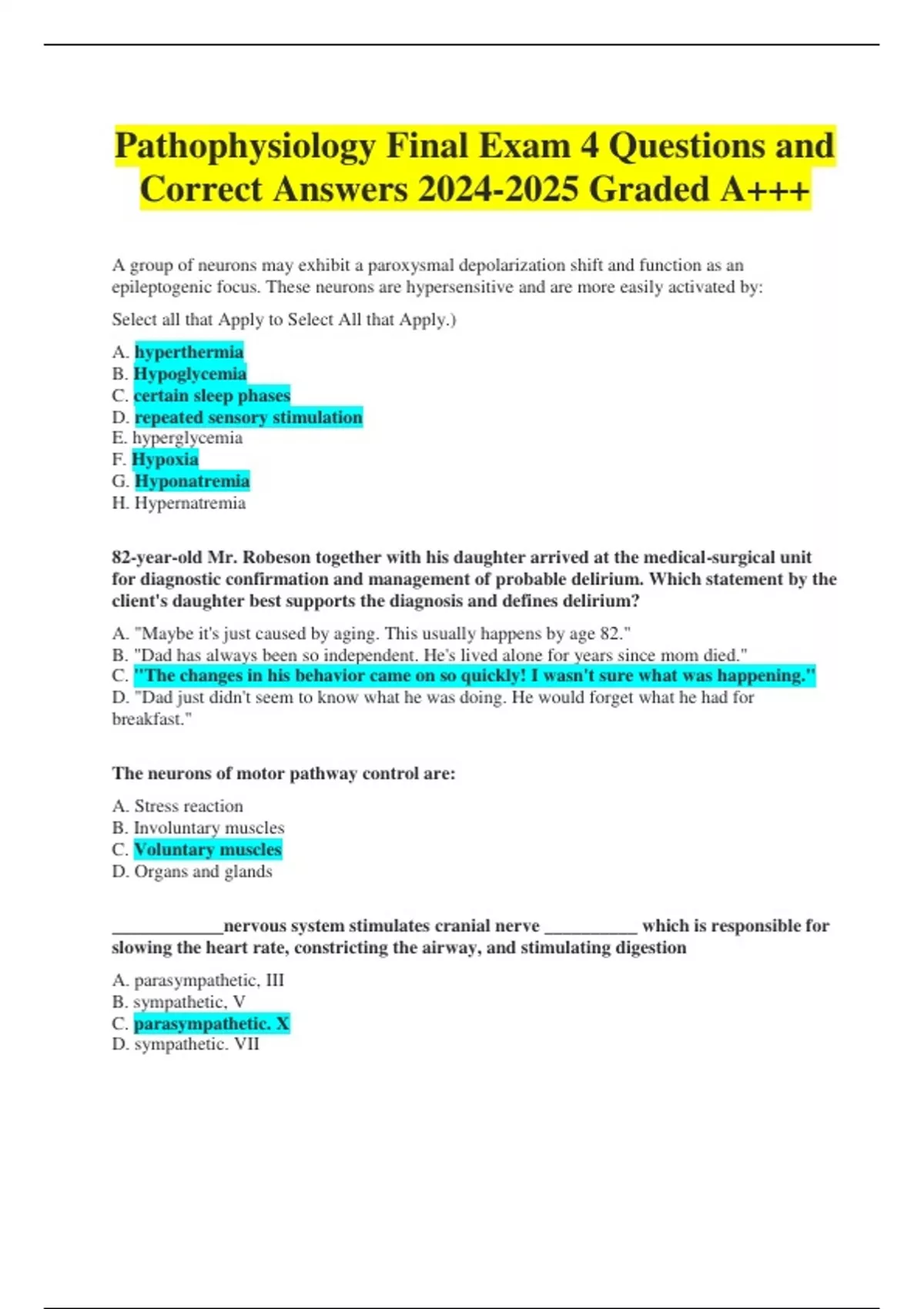 Pathophysiology Final Exam 4 Questions and Correct Answers Graded A ...