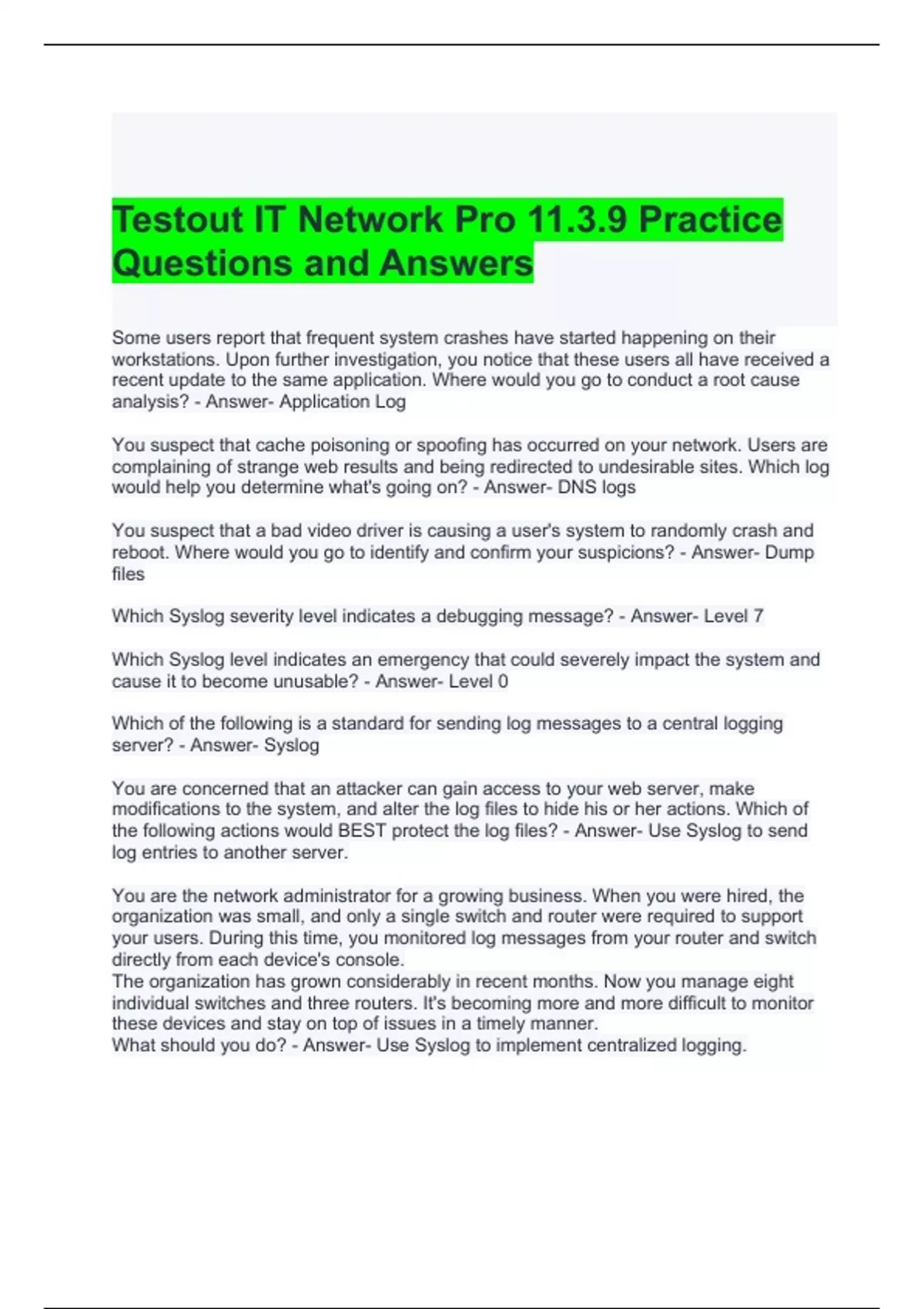 Testout IT Network Pro 11.3.9 Practice Questions and Answers 2024 ...