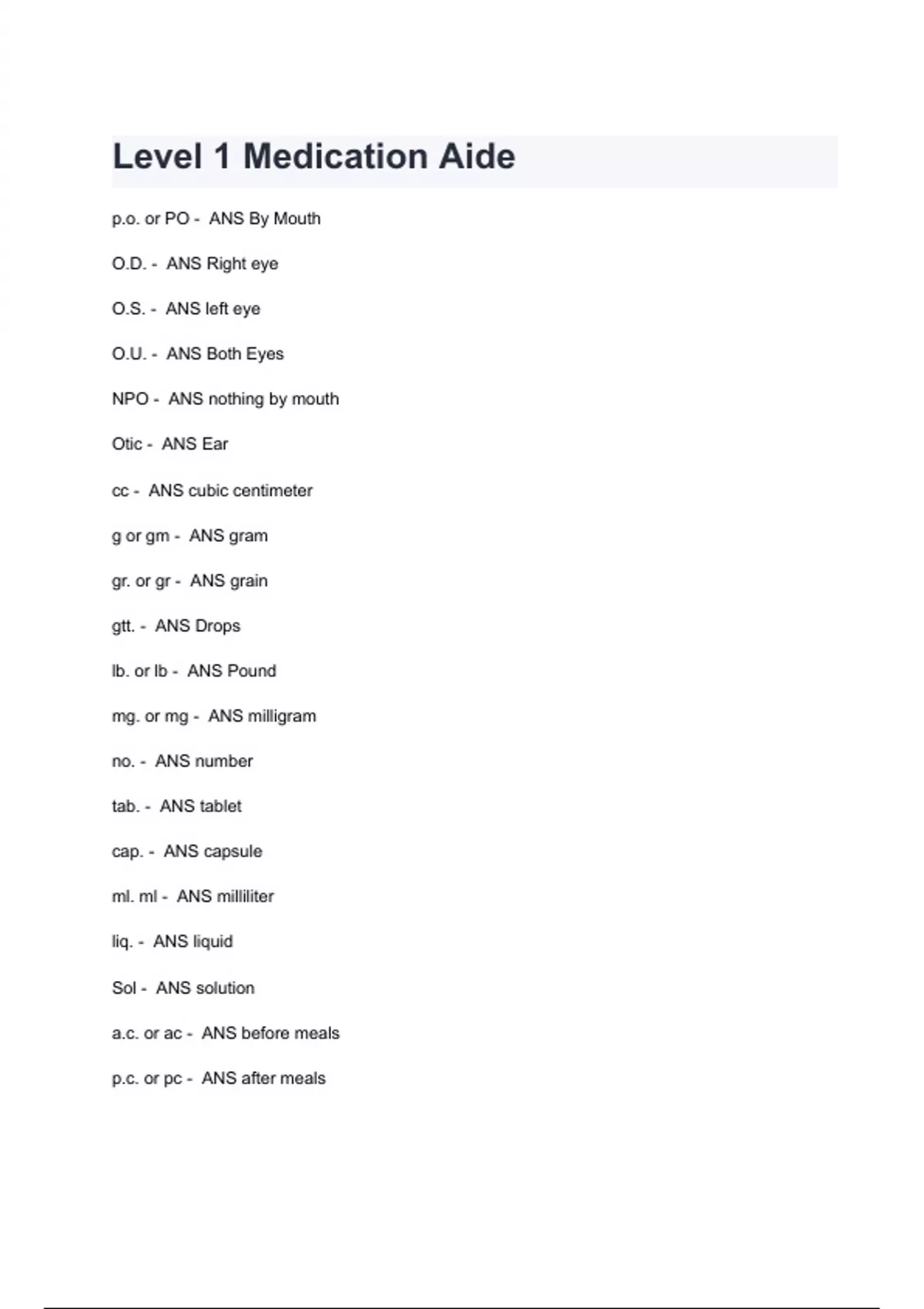 Level 1 Medication Aide Exam Questions and Answers 2024( A+ GRADED 100% ...