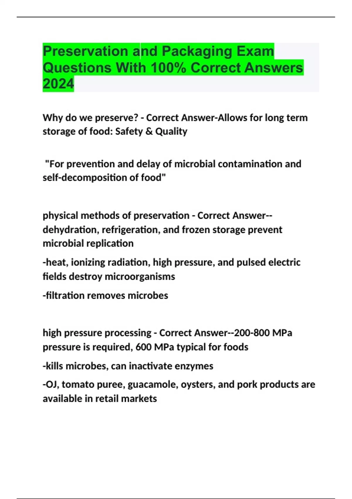 Preservation and Packaging Exam Questions With 100% Correct Answers ...