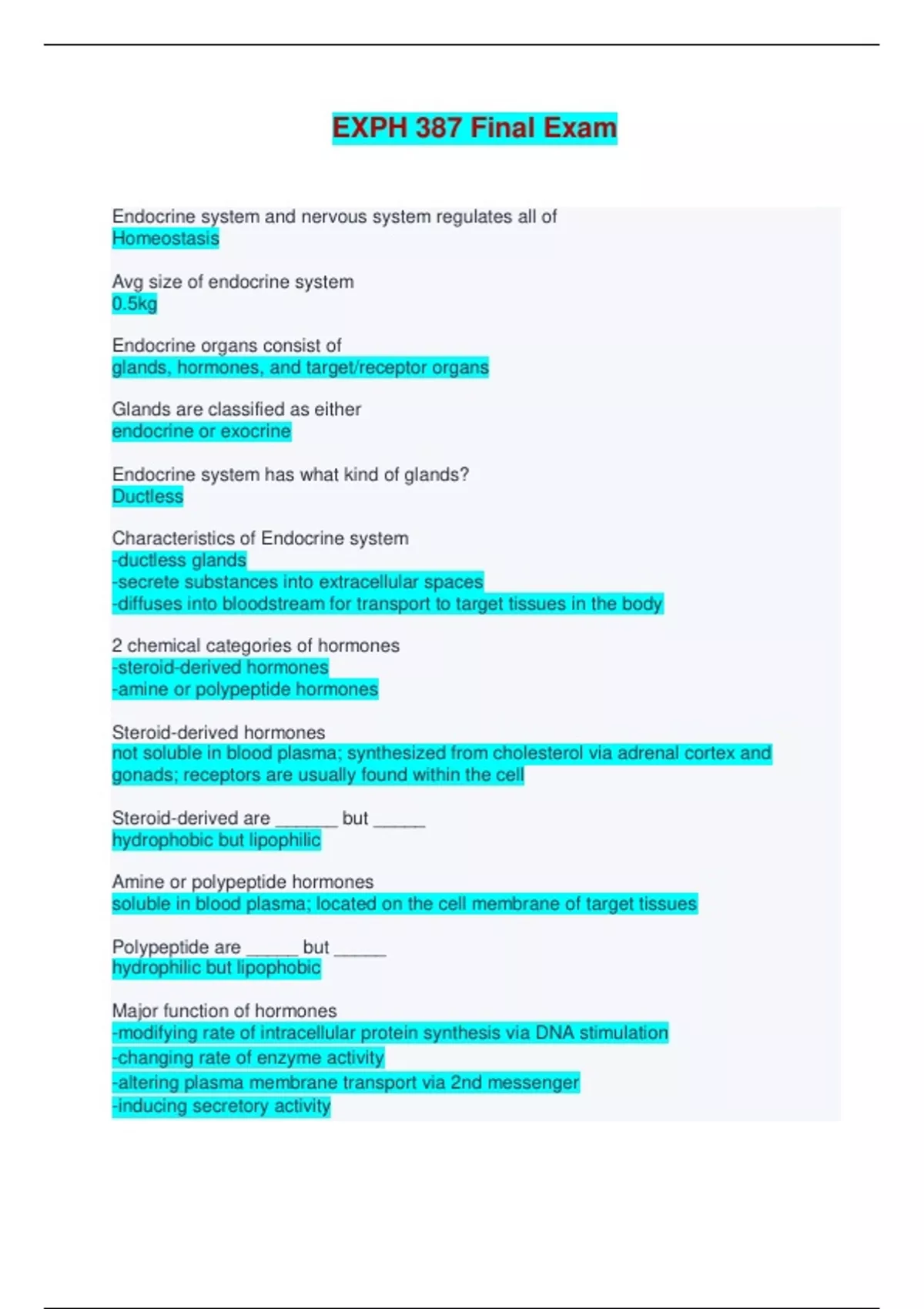 EXPH 387 Final Exam - Questions with Verified Answers - EXPH 387 - Stuvia US